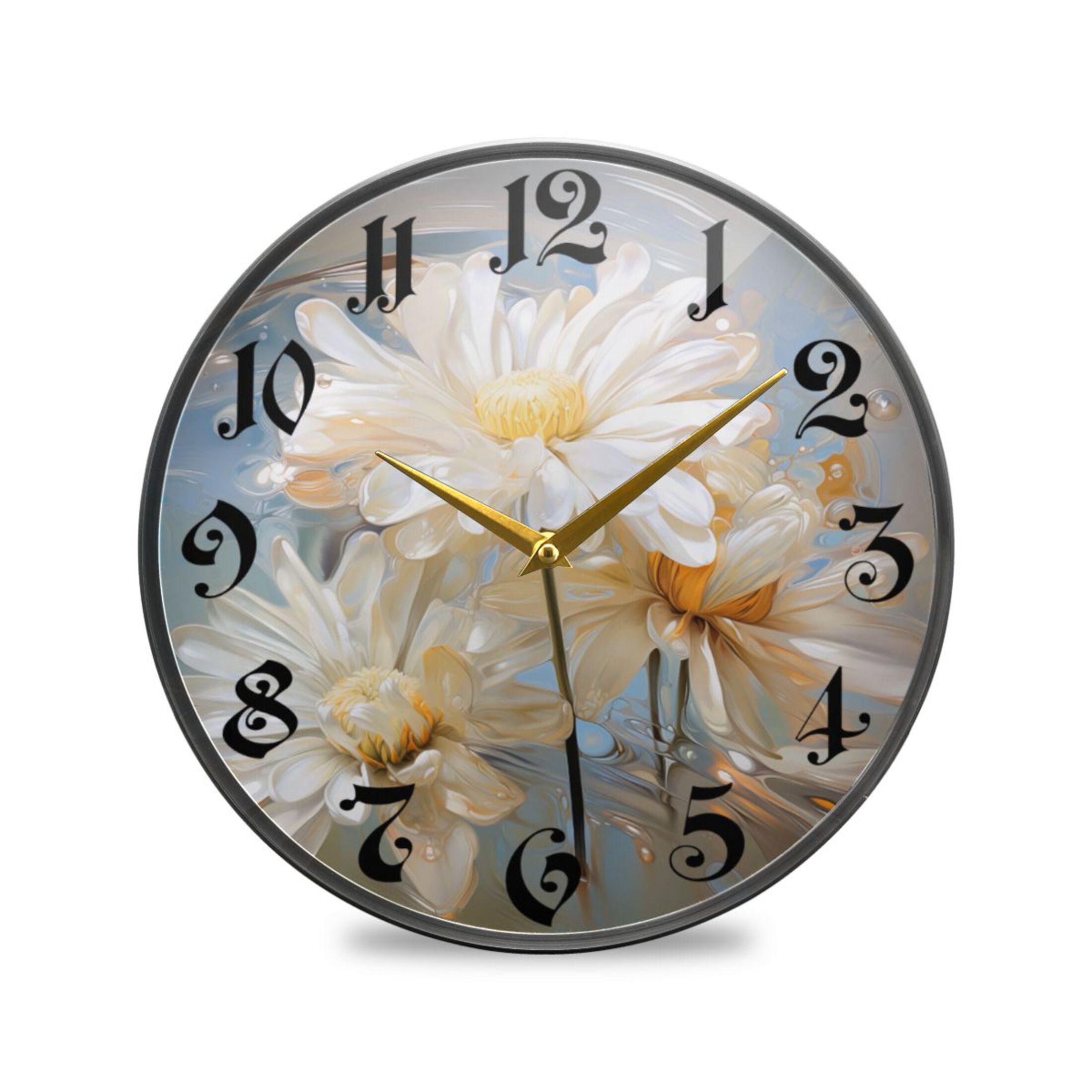 12" Round Silent Wall Clocks Flowers in Water Abstract Acrylic Battery ...