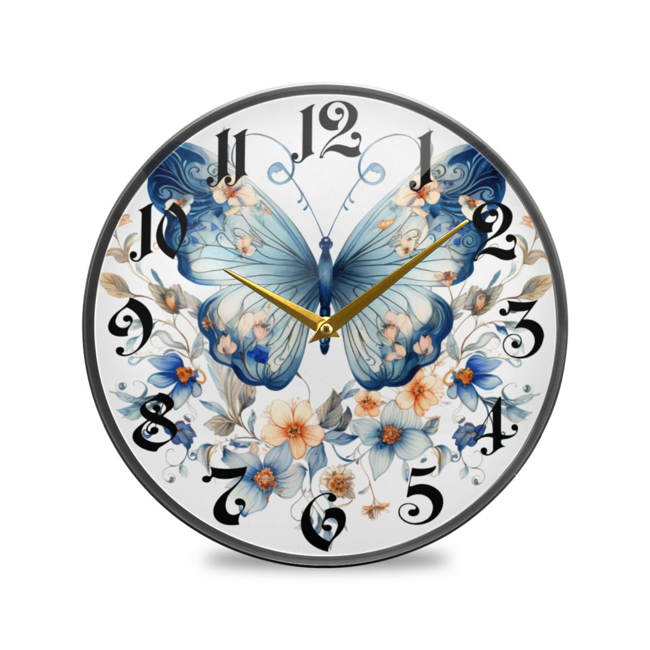 12" Round Silent Wall Clocks Flowers on Butterfly Acrylic Battery ...