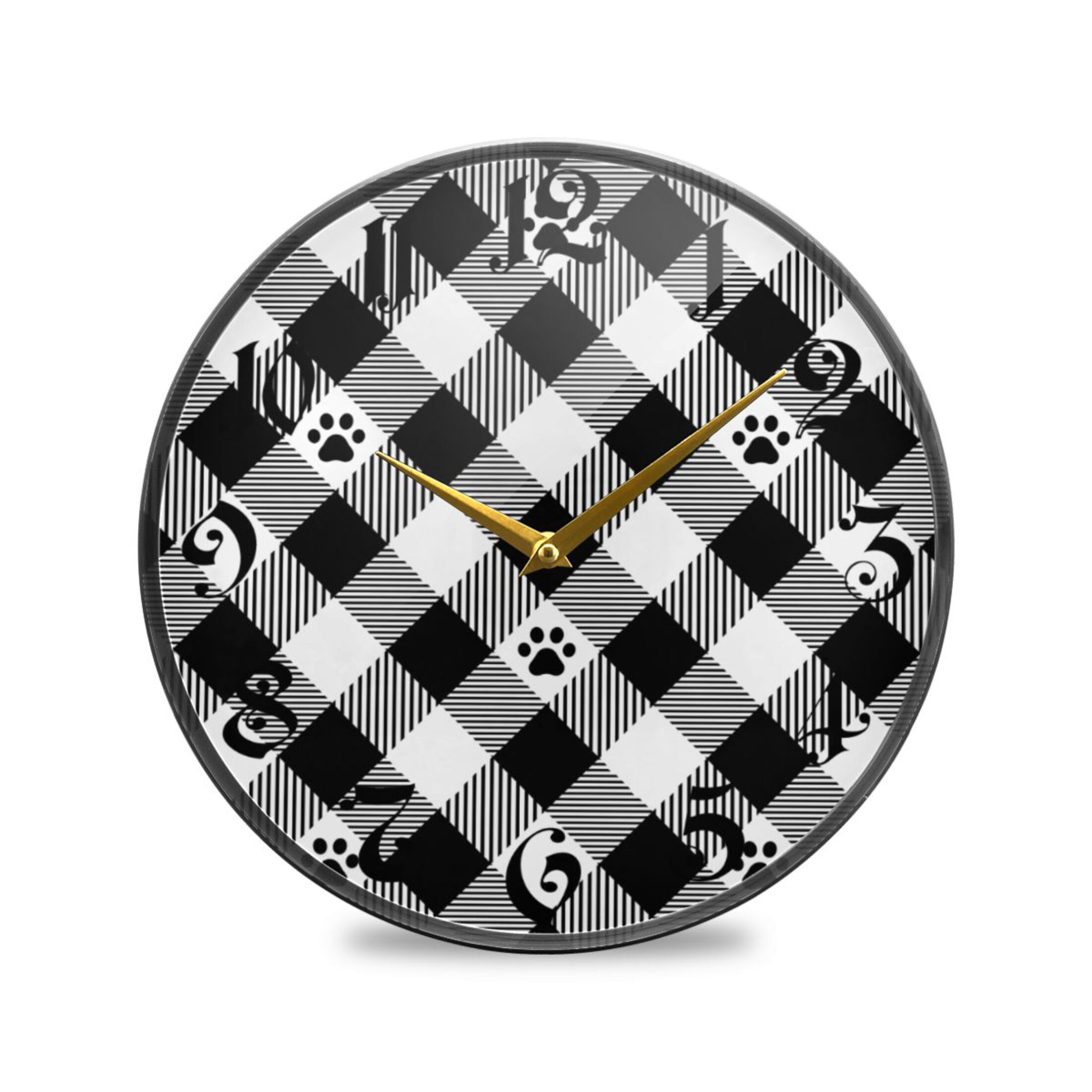 12" Round Silent Wall Clocks Footprint Cat Checked Acrylic Battery ...