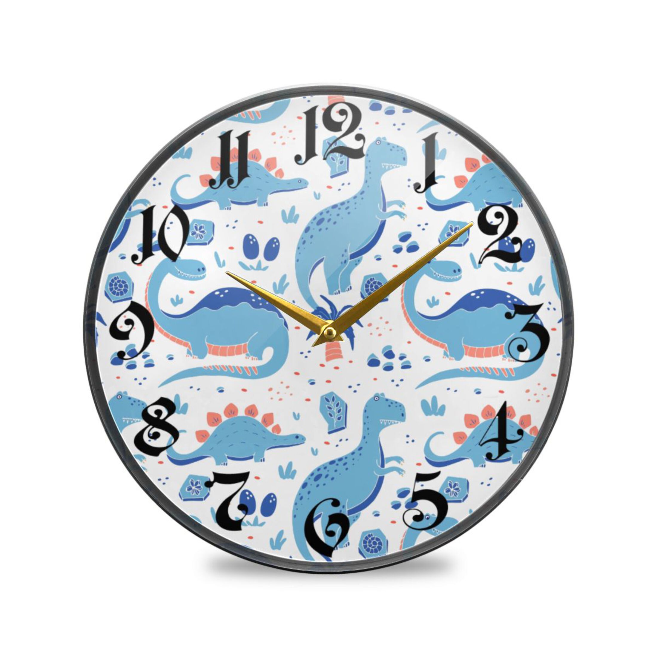 12" Round Silent Wall Clocks Funny Dinosaurs Cartoon Blue Acrylic ...