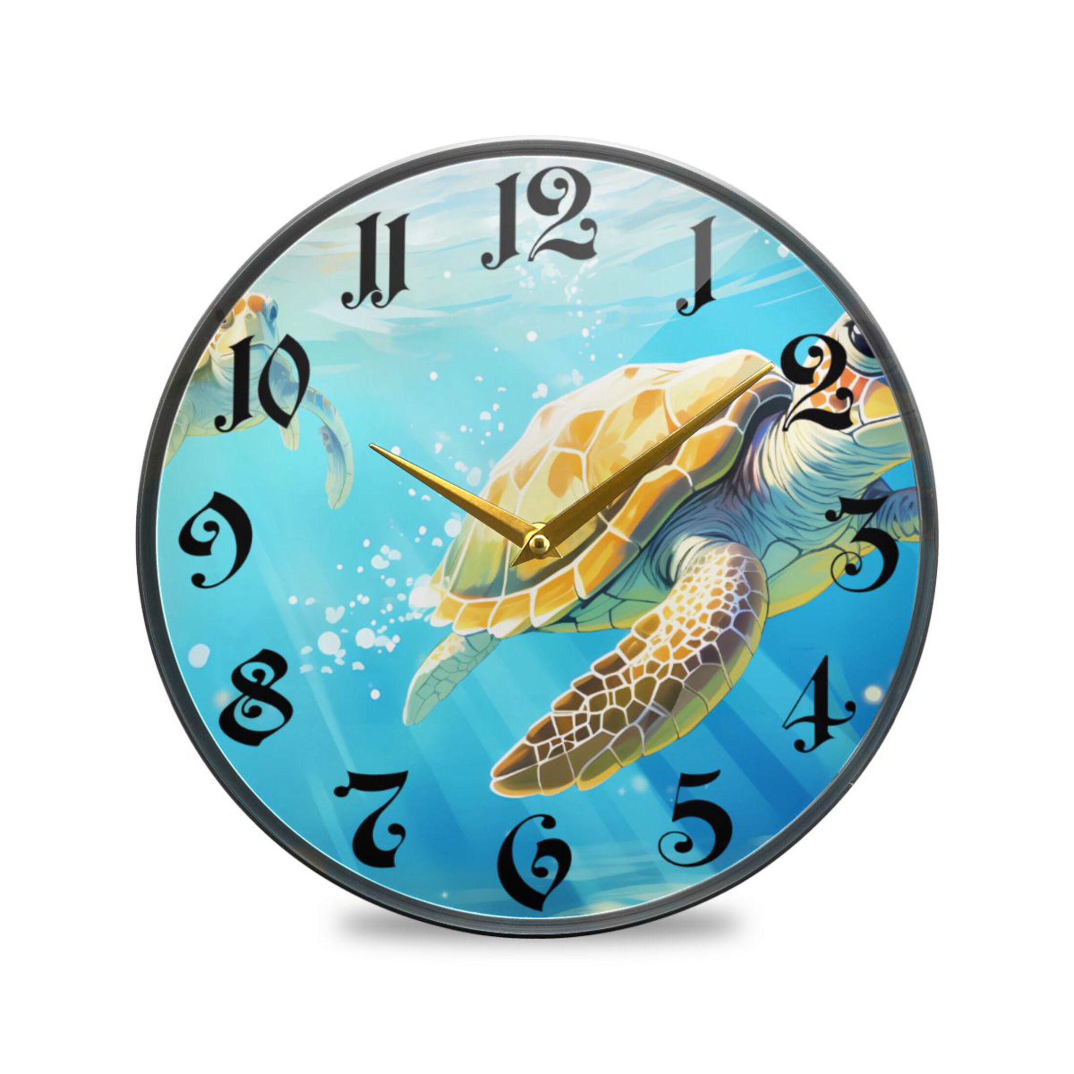 12" Round Silent Wall Clocks Funny Sea Turtles Swimming Acrylic Battery ...