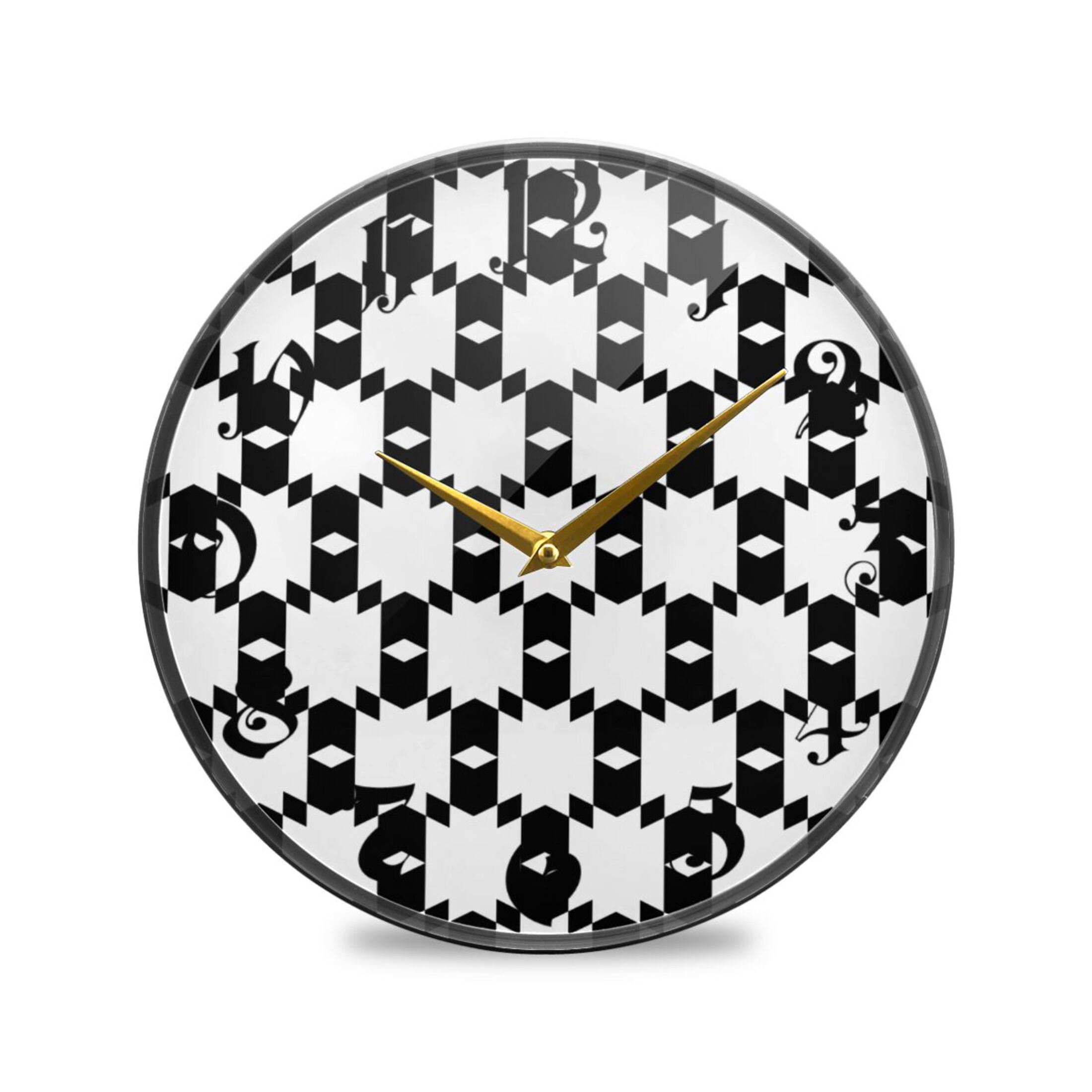 12" Round Silent Wall Clocks Geometrical Black and White Acrylic ...