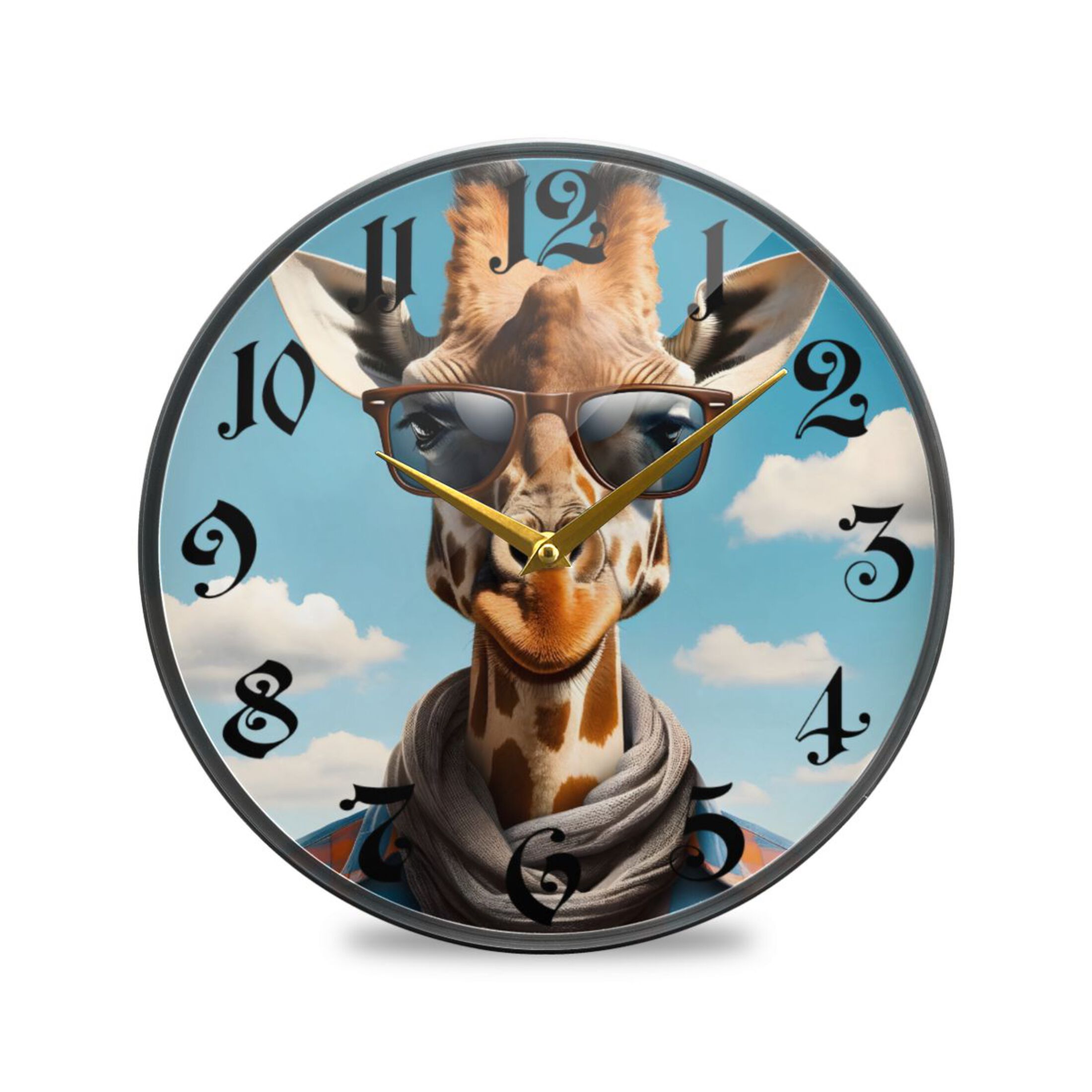 12" Round Silent Wall Clocks Giraffa with Glasses Acrylic Battery ...