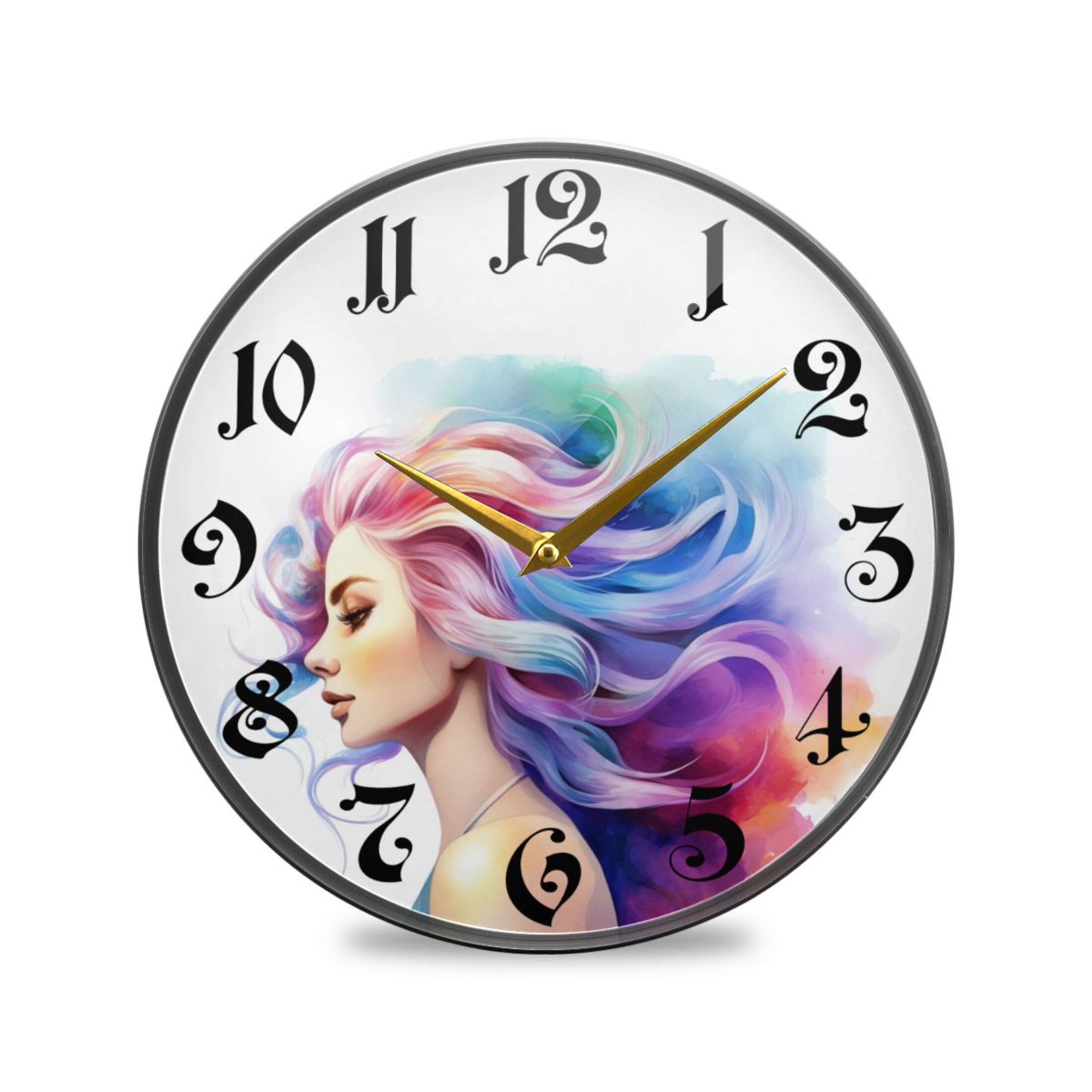 12" Round Silent Wall Clocks Girl Paint Acrylic Battery Operated Clock ...