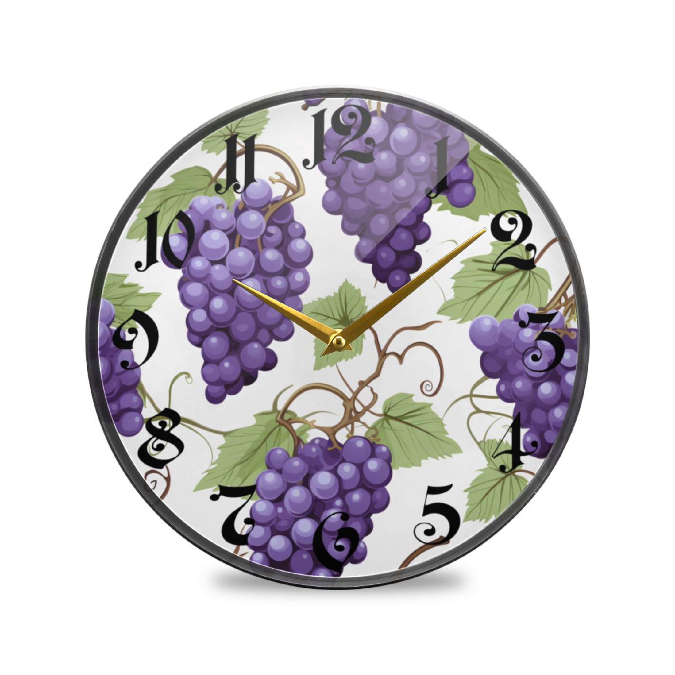 12" Round Silent Wall Clocks Grapes Fruit Acrylic Battery Operated ...