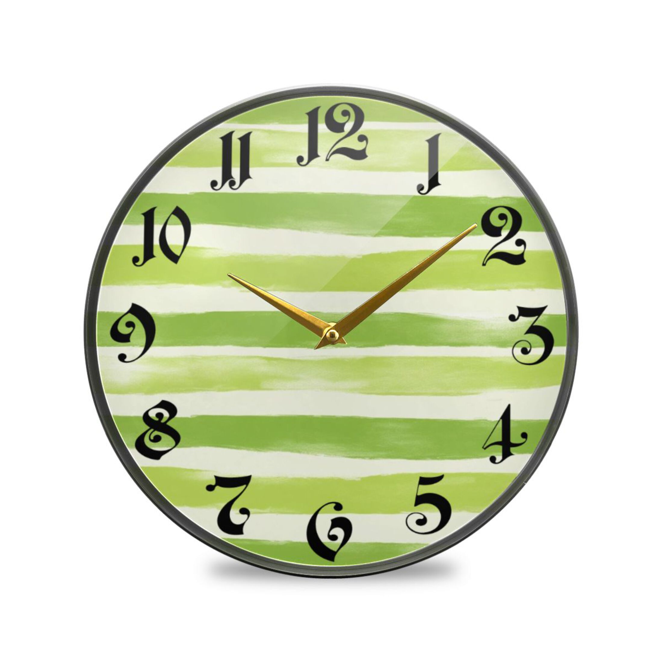 12" Round Silent Wall Clocks Green Stripes Acrylic Battery Operated ...