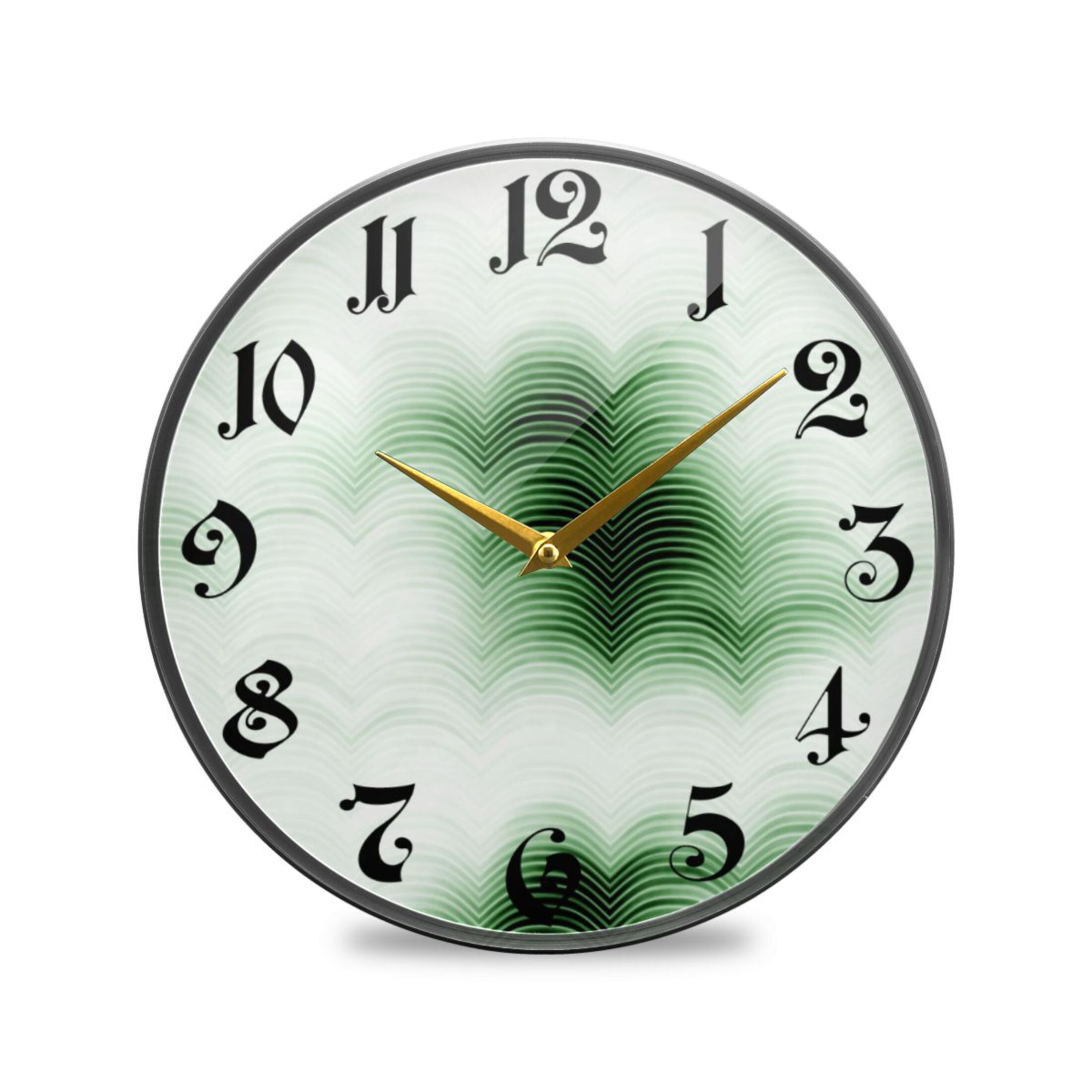 12" Round Silent Wall Clocks Green Wavy Print Acrylic Battery Operated ...