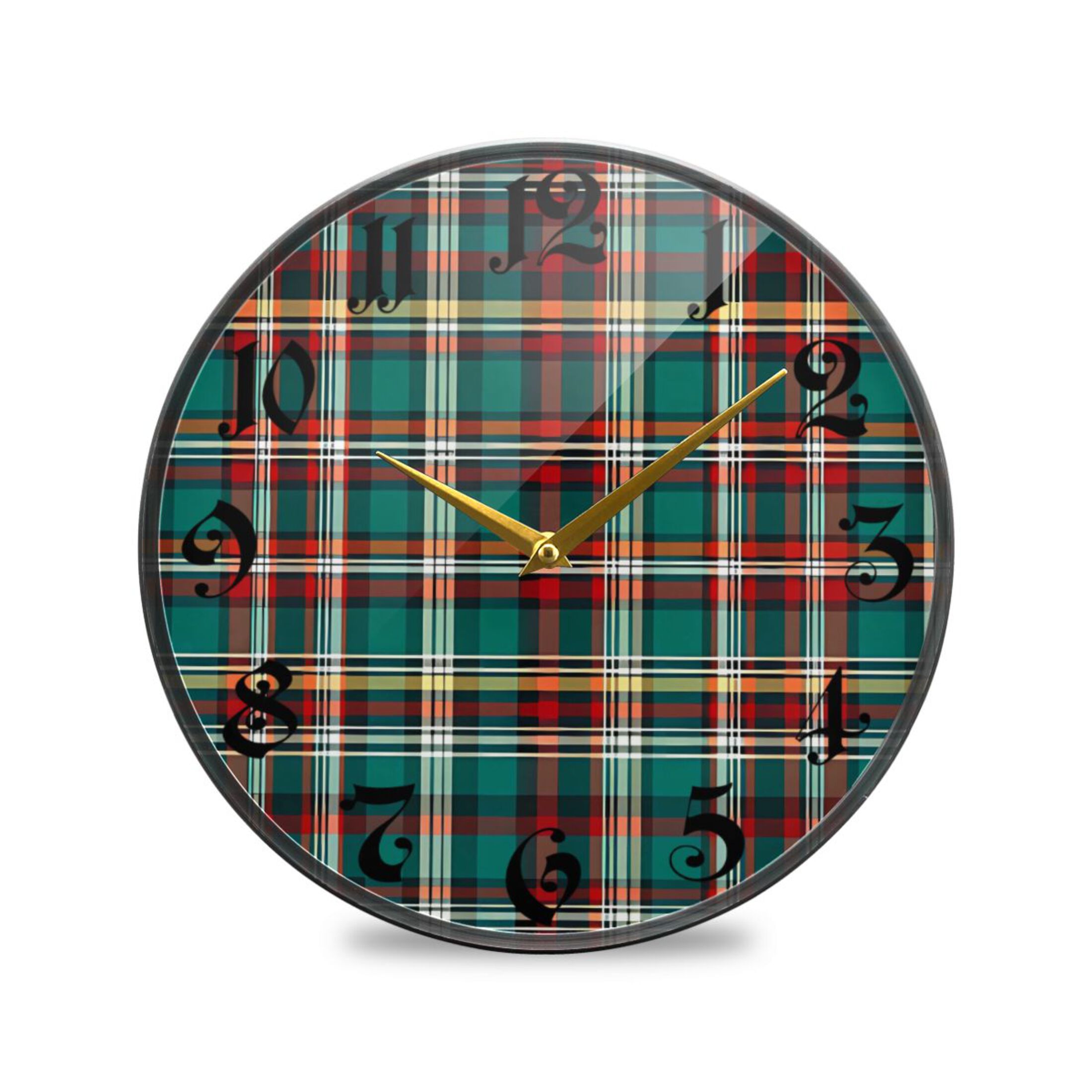 12" Round Silent Wall Clocks Green and Red Grid Acrylic Battery ...