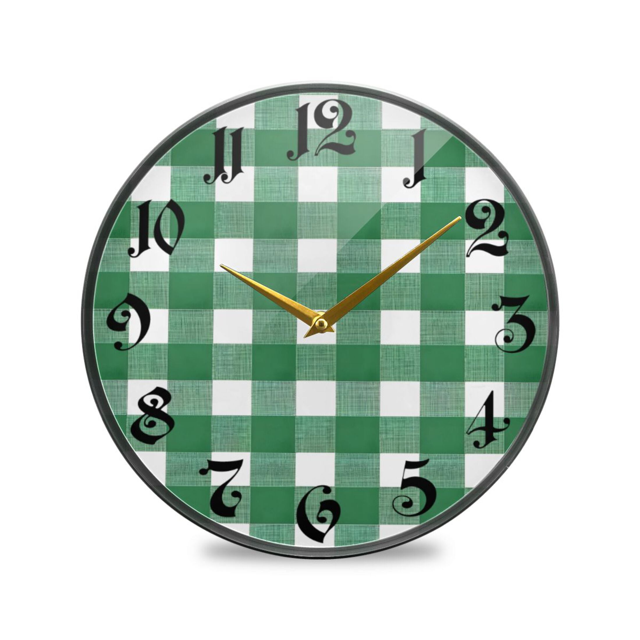 12" Round Silent Wall Clocks Green and White Lattice Acrylic Battery ...