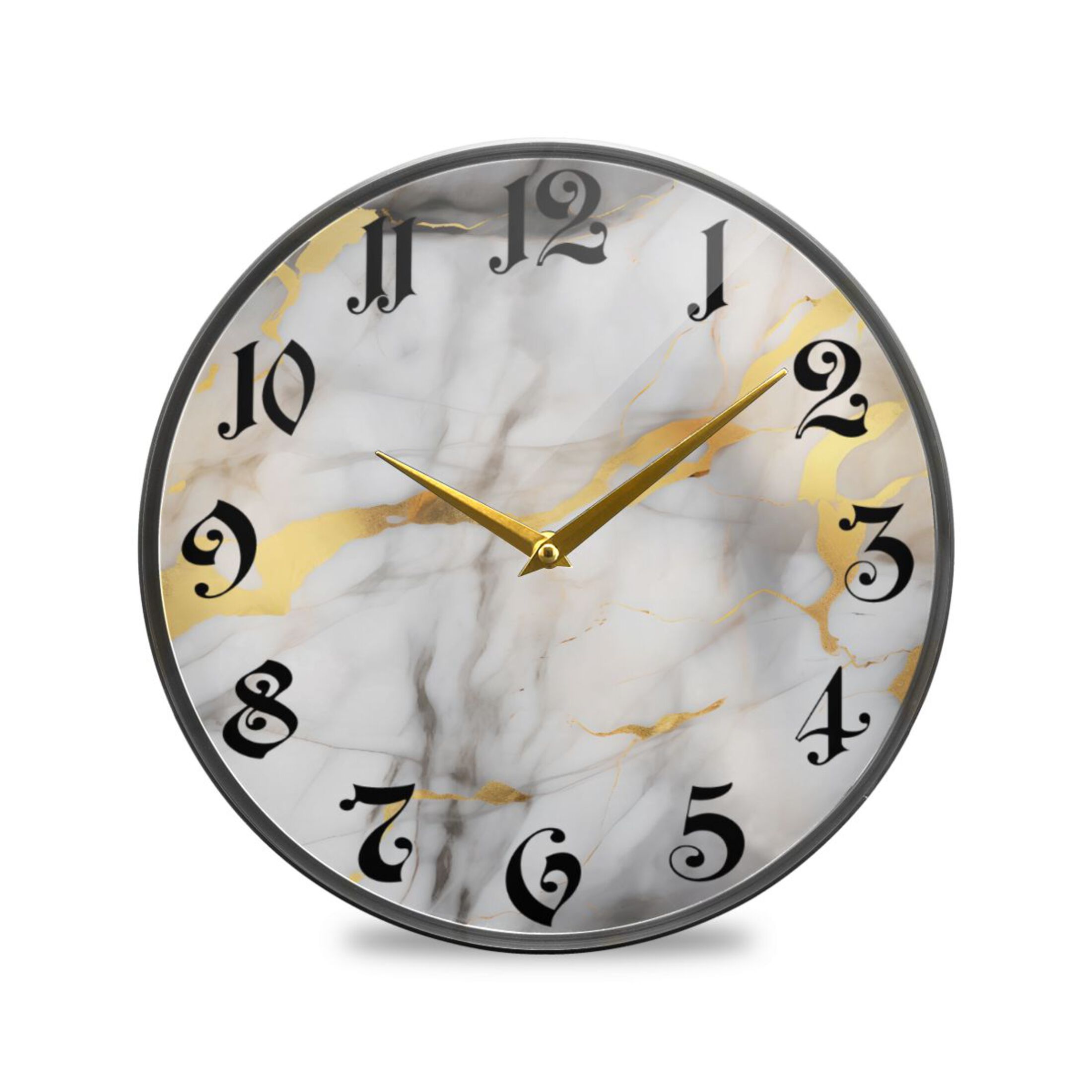 12" Round Silent Wall Clocks Grey and Gold Marble Acrylic Battery ...