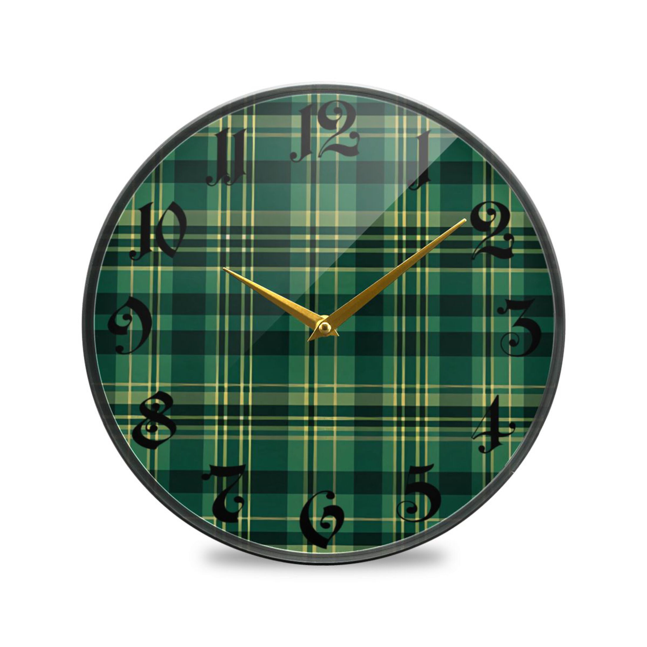 12" Round Silent Wall Clocks Grid Dark Green Lattice Acrylic Battery ...