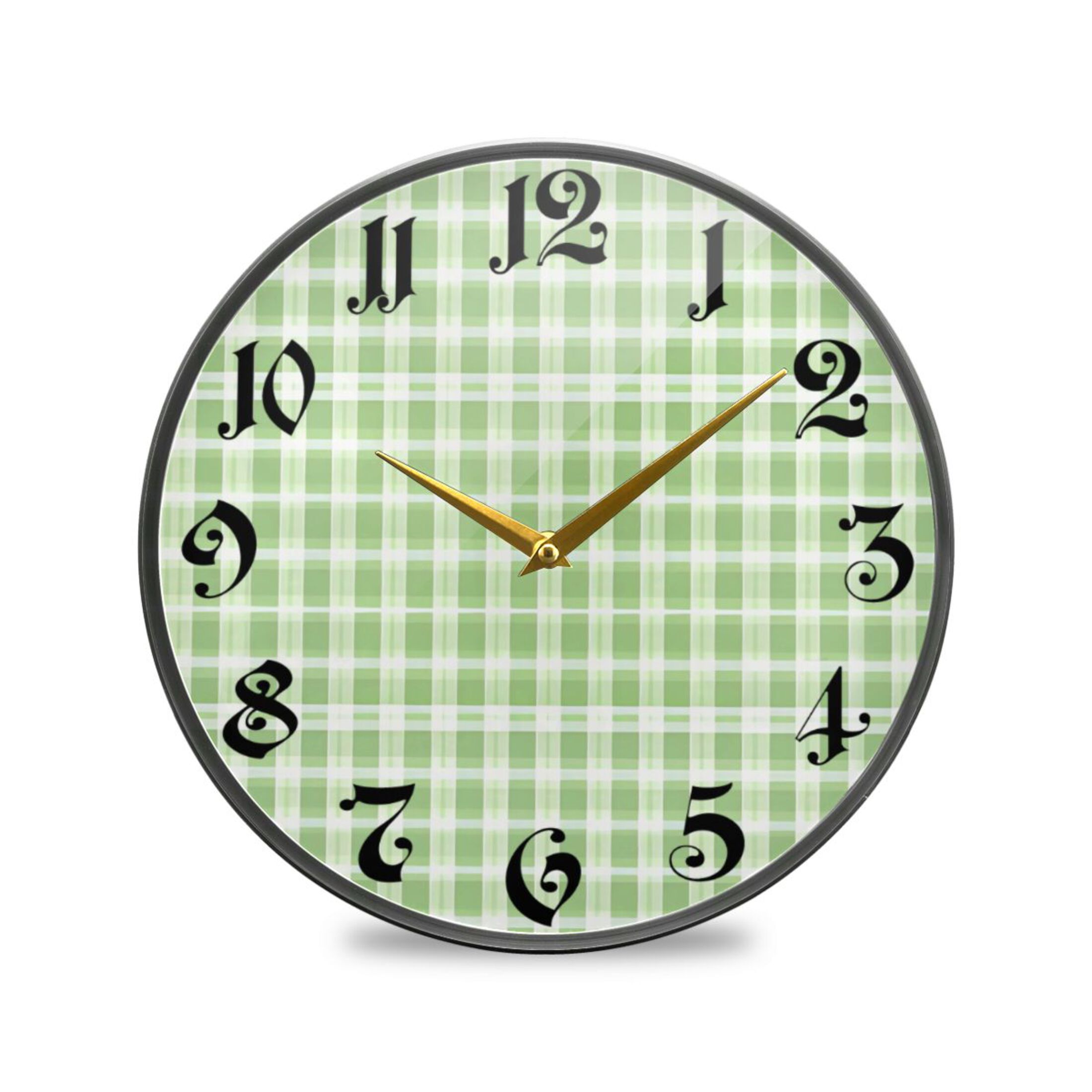 12" Round Silent Wall Clocks Grid Green Lattice Acrylic Battery ...