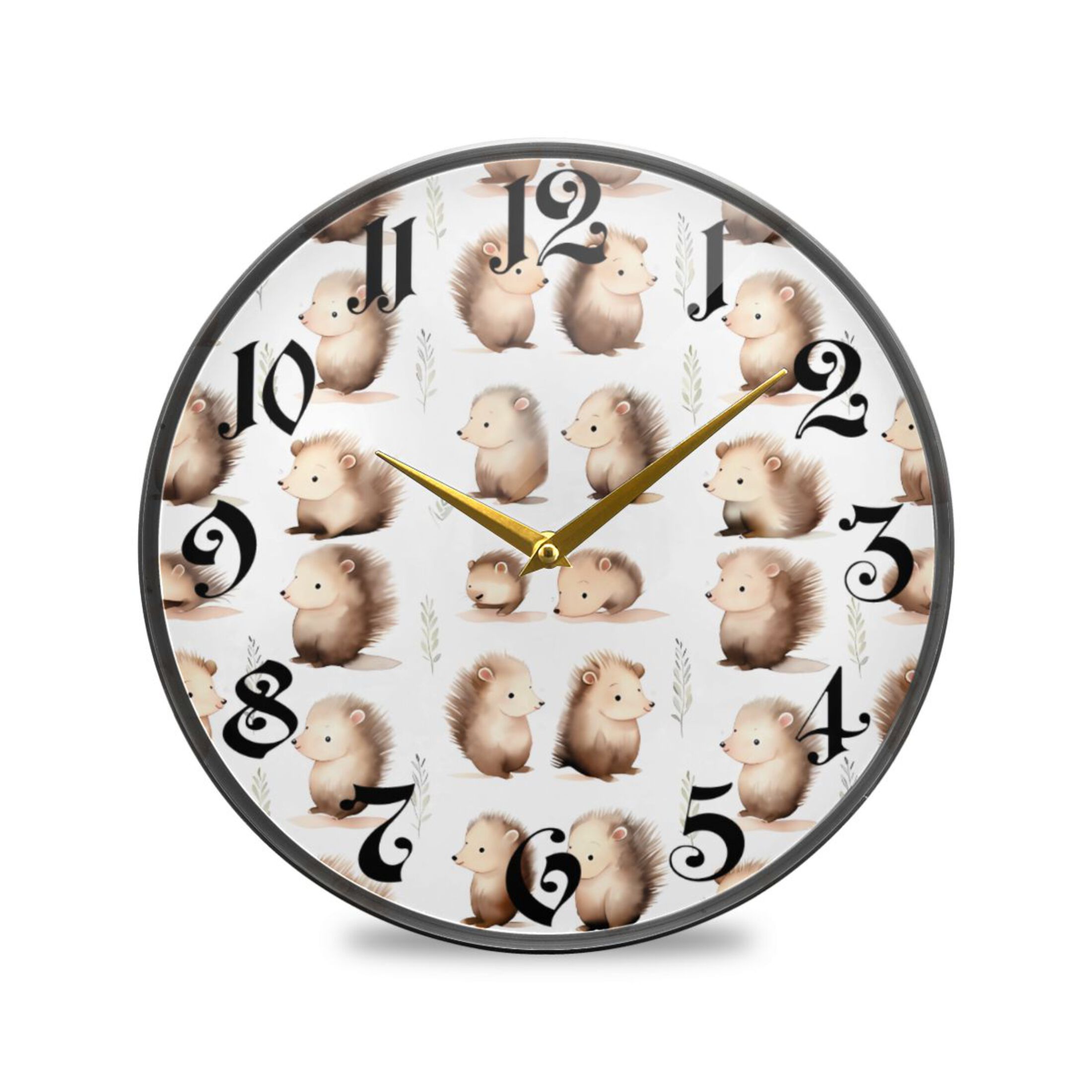 12" Round Silent Wall Clocks Hedgehogs Acrylic Battery Operated Clock ...