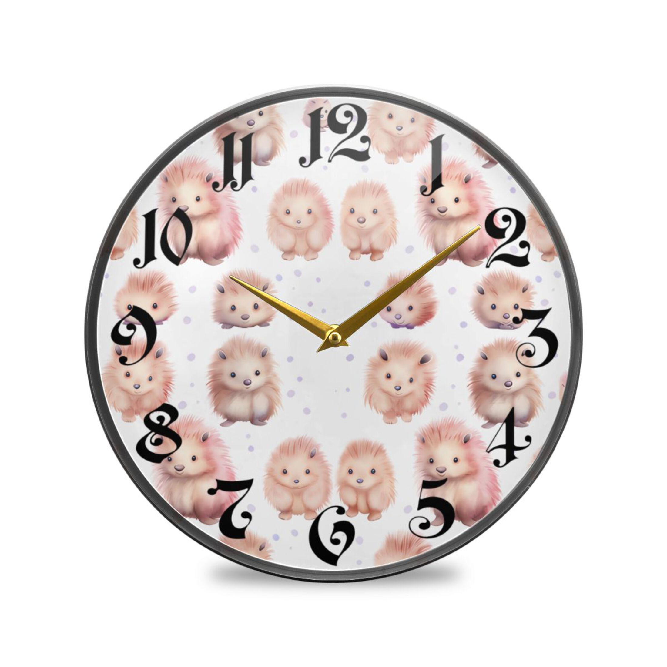 12" Round Silent Wall Clocks Hedgehogs with Dots Acrylic Battery ...