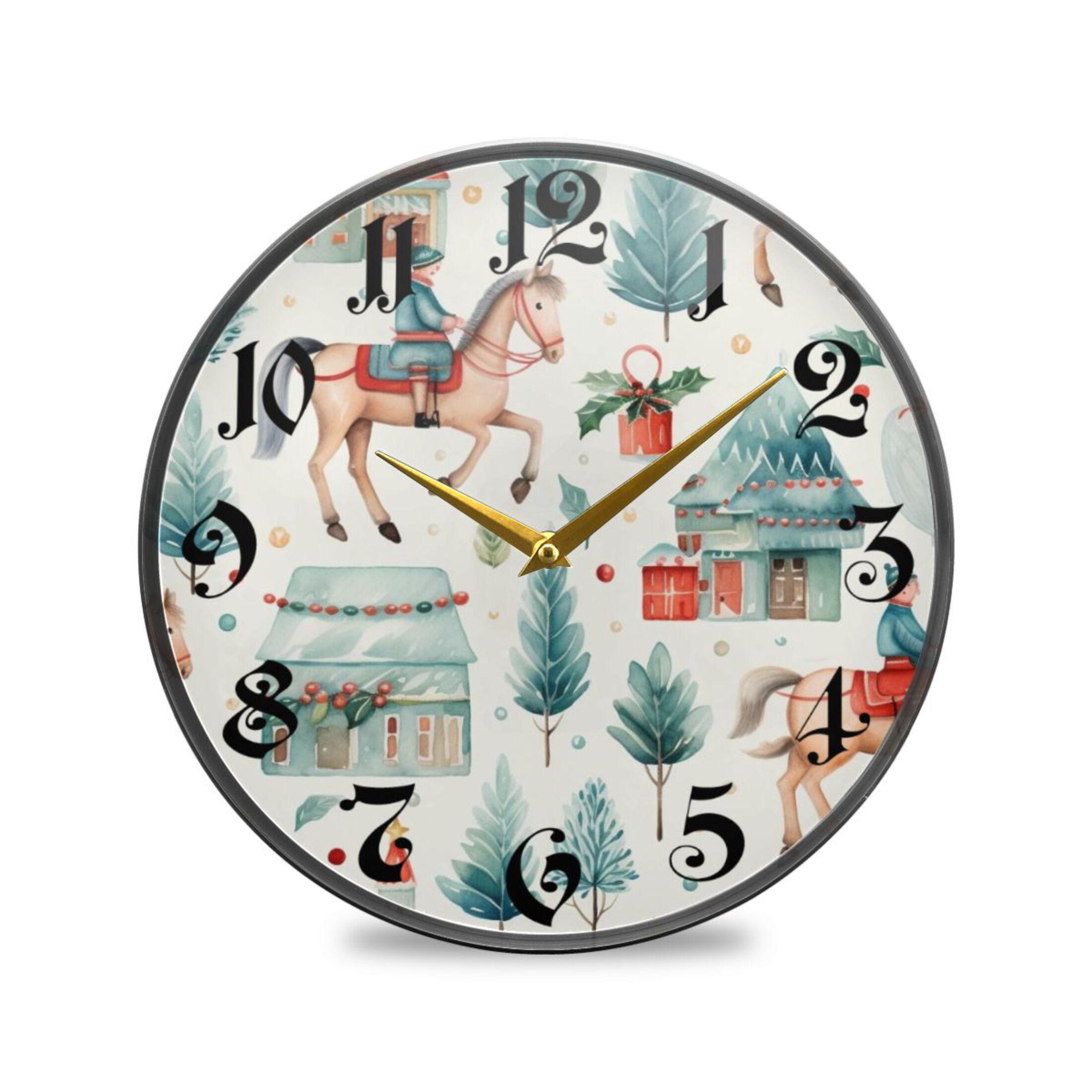 12" Round Silent Wall Clocks Horse Trees Farm Acrylic Battery Operated ...