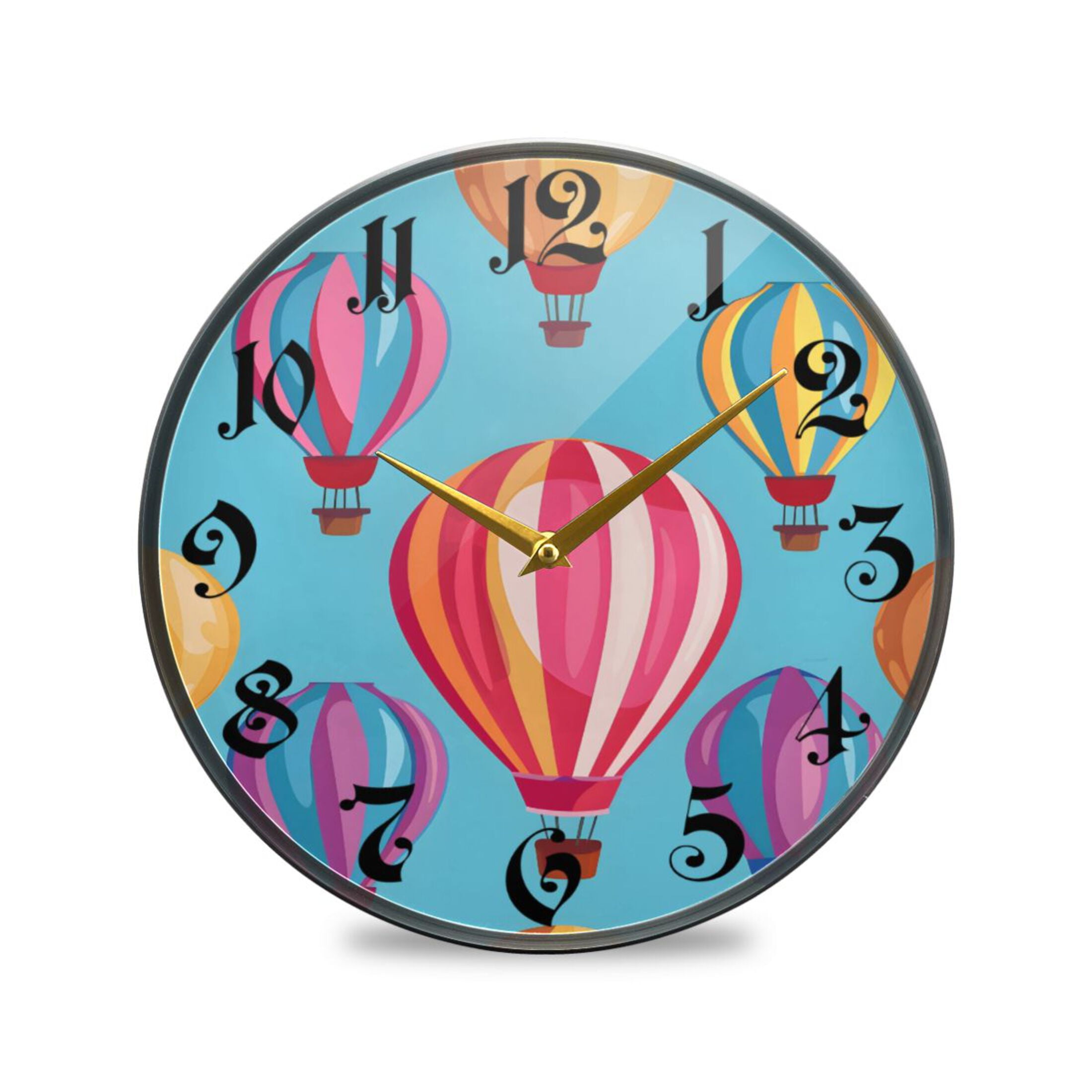 12" Round Silent Wall Clocks Hot Air Balloon Acrylic Battery Operated ...