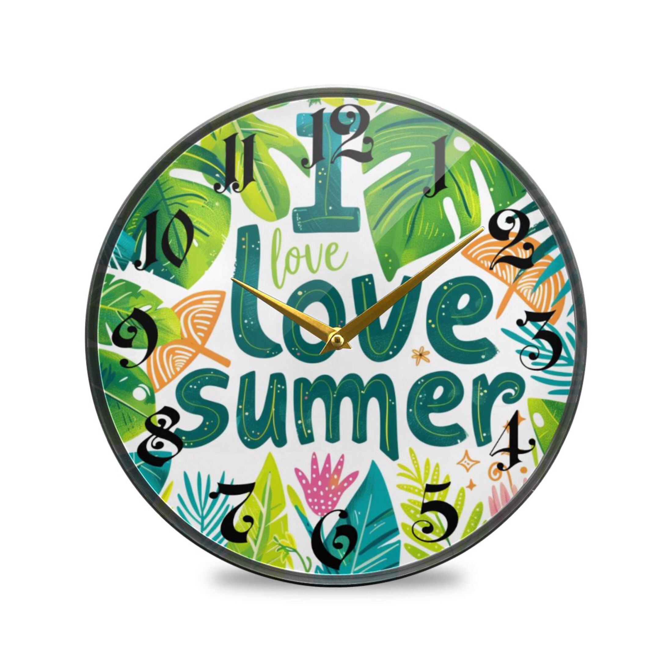 12" Round Silent Wall Clocks I Love Summer Plant Acrylic Battery ...