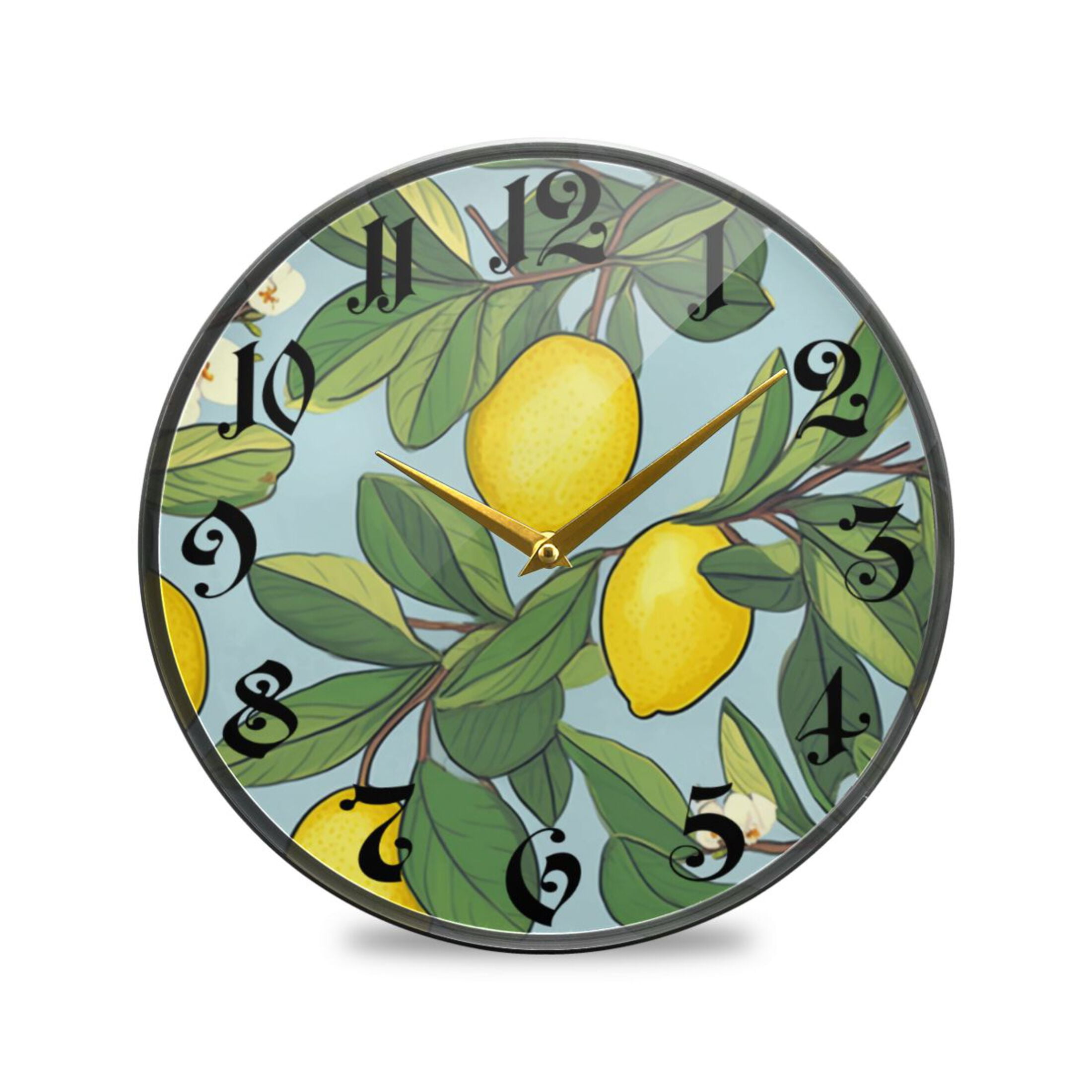 12" Round Silent Wall Clocks Lemon Leaves Acrylic Battery Operated ...