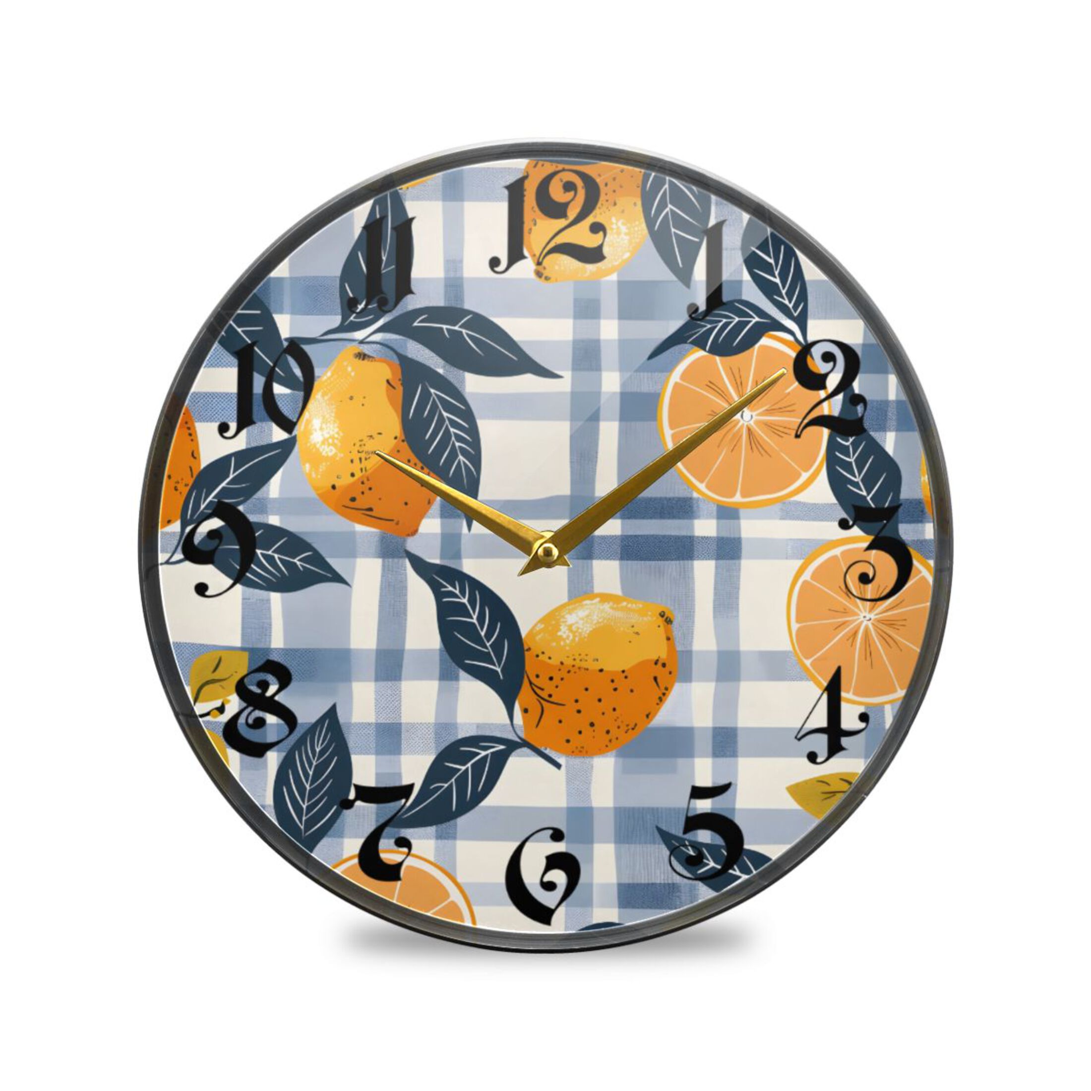 12" Round Silent Wall Clocks Lemons on Lattice Acrylic Battery Operated ...