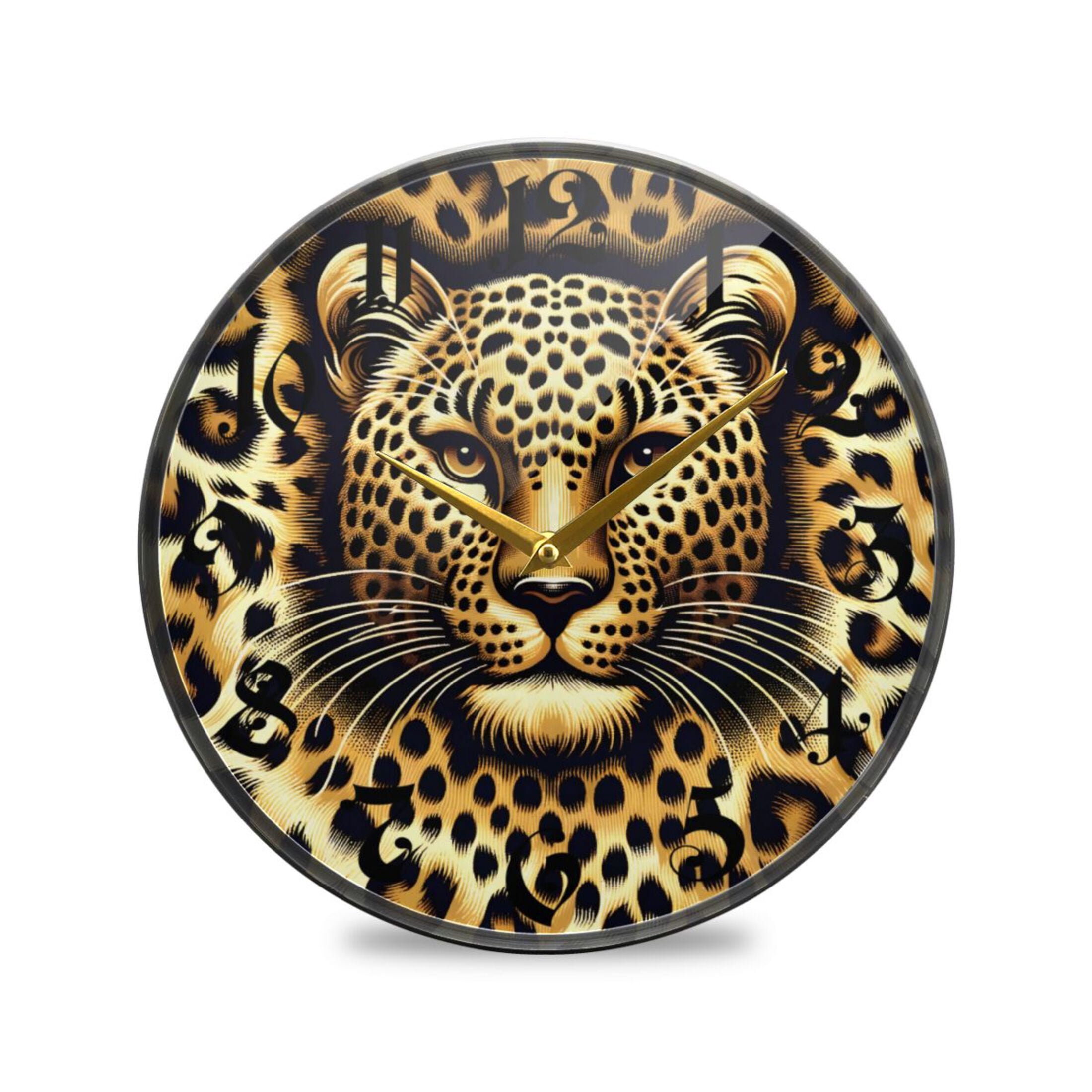 12" Round Silent Wall Clocks Leopard Head Brown Acrylic Battery ...
