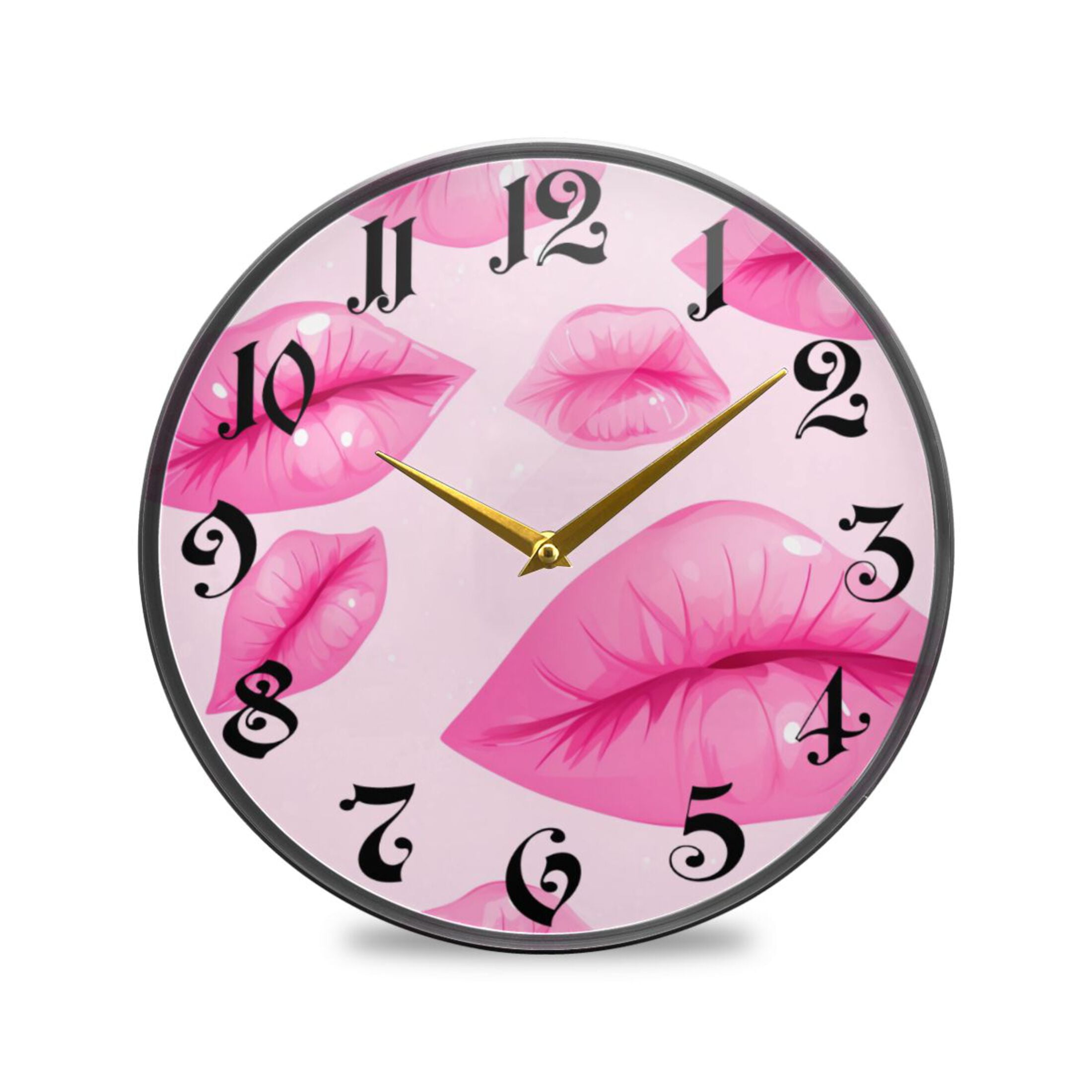 12" Round Silent Wall Clocks Lips Pink Acrylic Battery Operated Clock ...