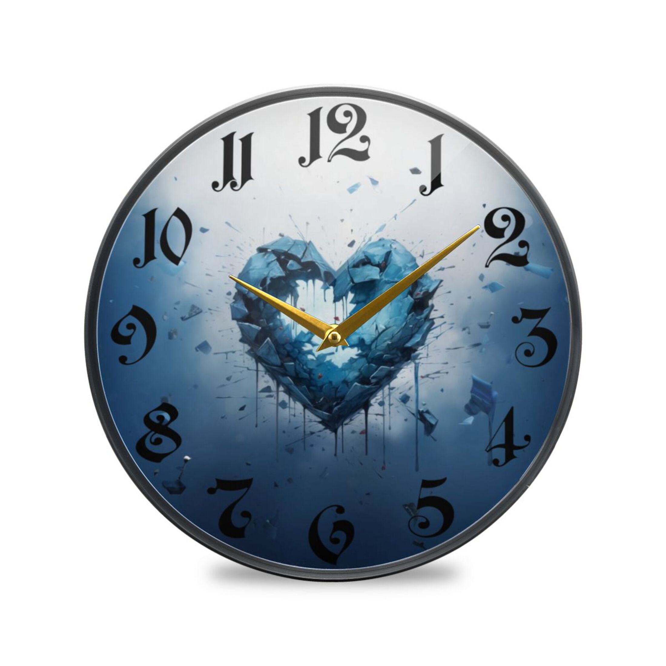 12" Round Silent Wall Clocks Love Heart Blue Acrylic Battery Operated ...
