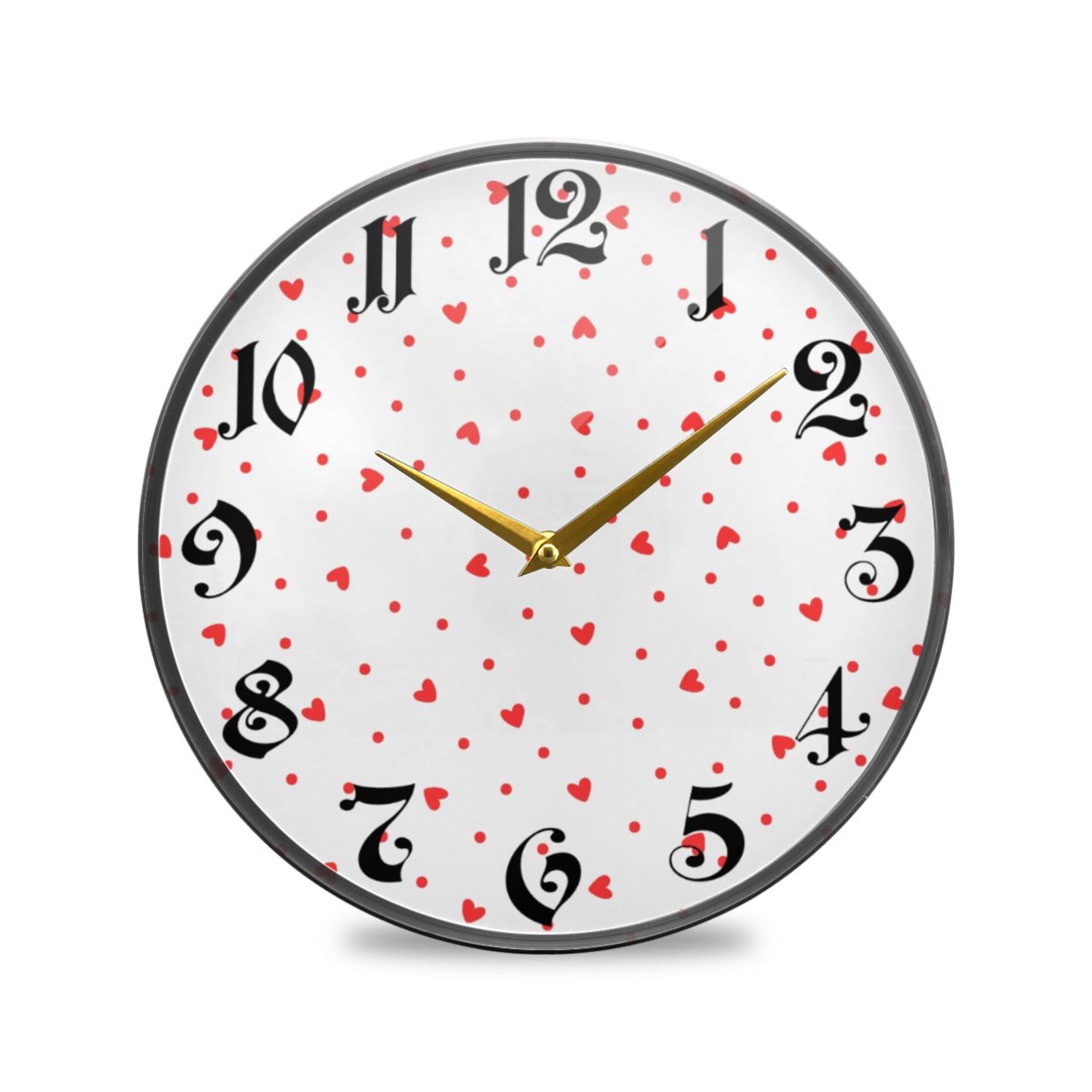 12" Round Silent Wall Clocks Love Hearts and Dots Acrylic Battery ...