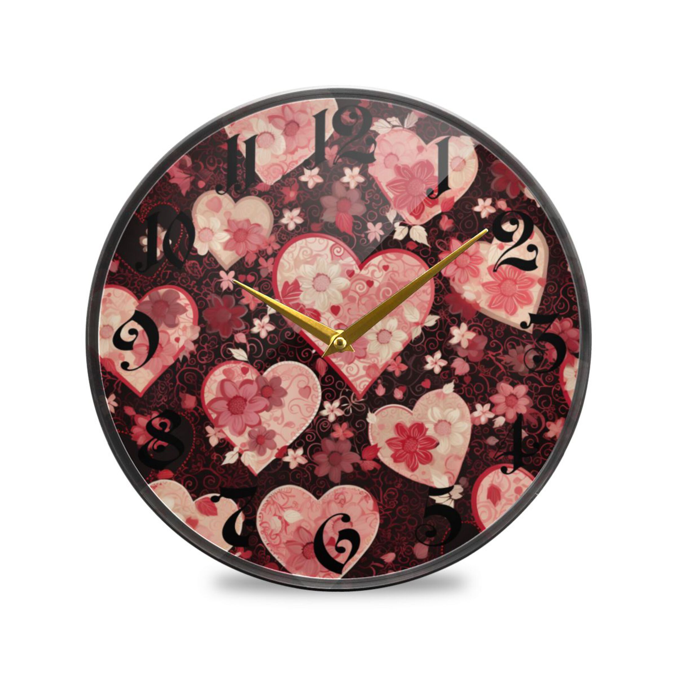 12" Round Silent Wall Clocks Love Hearts and Flowers Valentine Acrylic ...