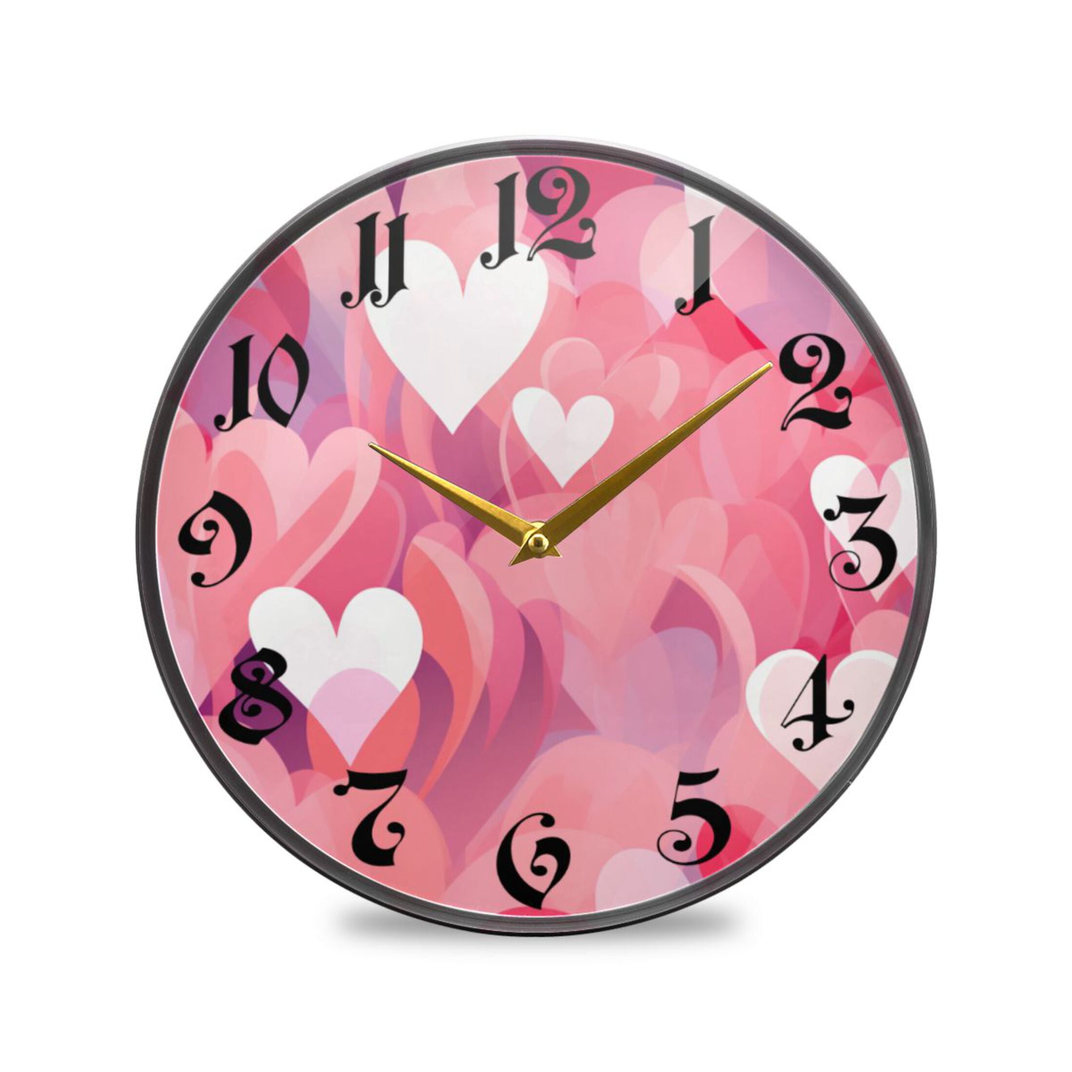 12" Round Silent Wall Clocks Love Hearts on Valentine Acrylic Battery ...