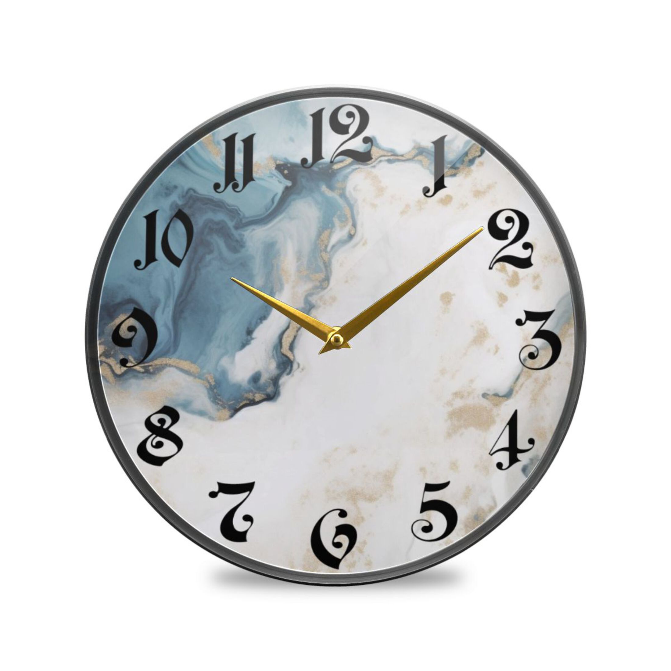12" Round Silent Wall Clocks Marble Blue and White Acrylic Battery ...