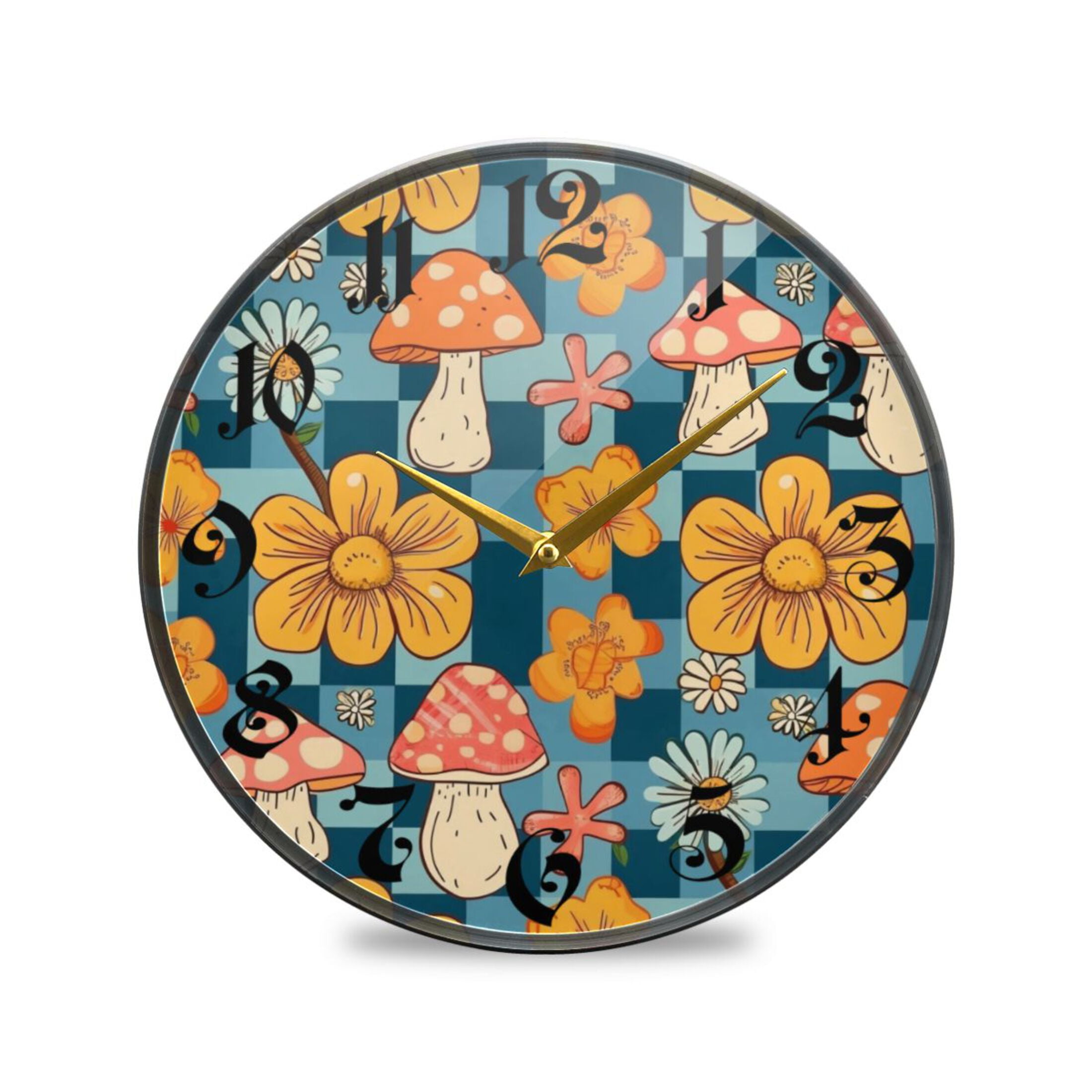 12" Round Silent Wall Clocks Mushrooms Flowers Lattice Acrylic Battery ...