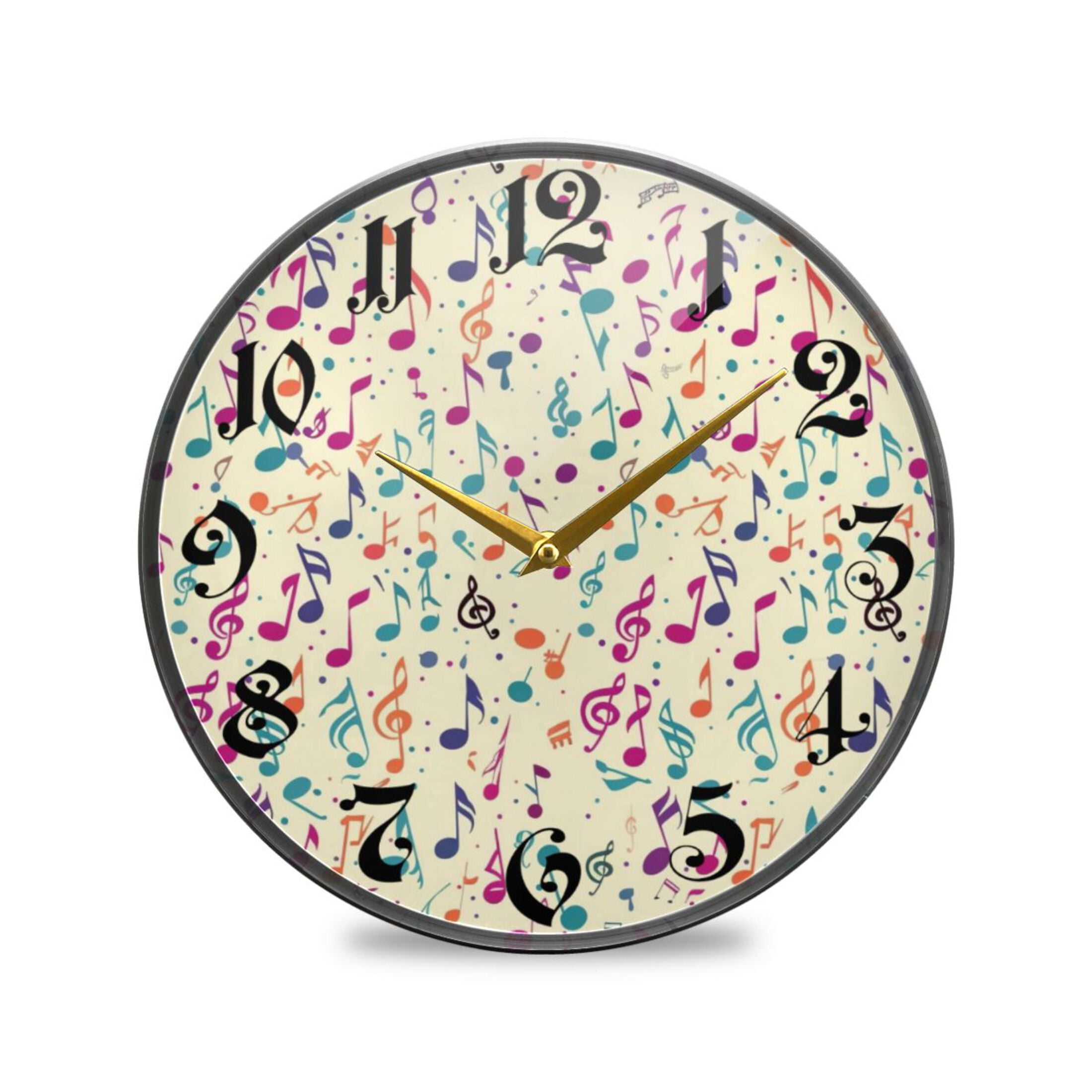 12" Round Silent Wall Clocks Music Notes Acrylic Battery Operated Clock ...