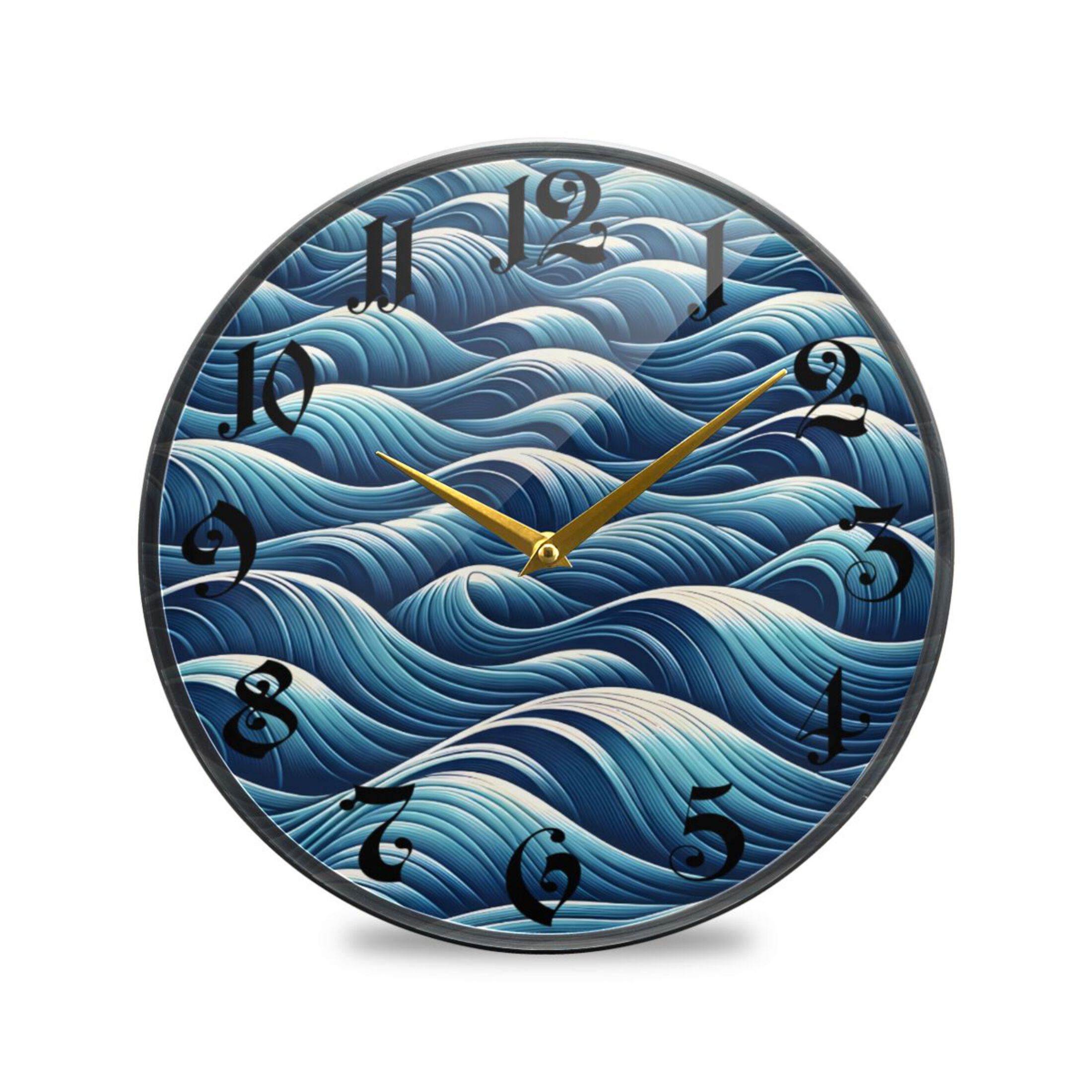 12" Round Silent Wall Clocks Ocean Wave Acrylic Battery Operated Clock ...