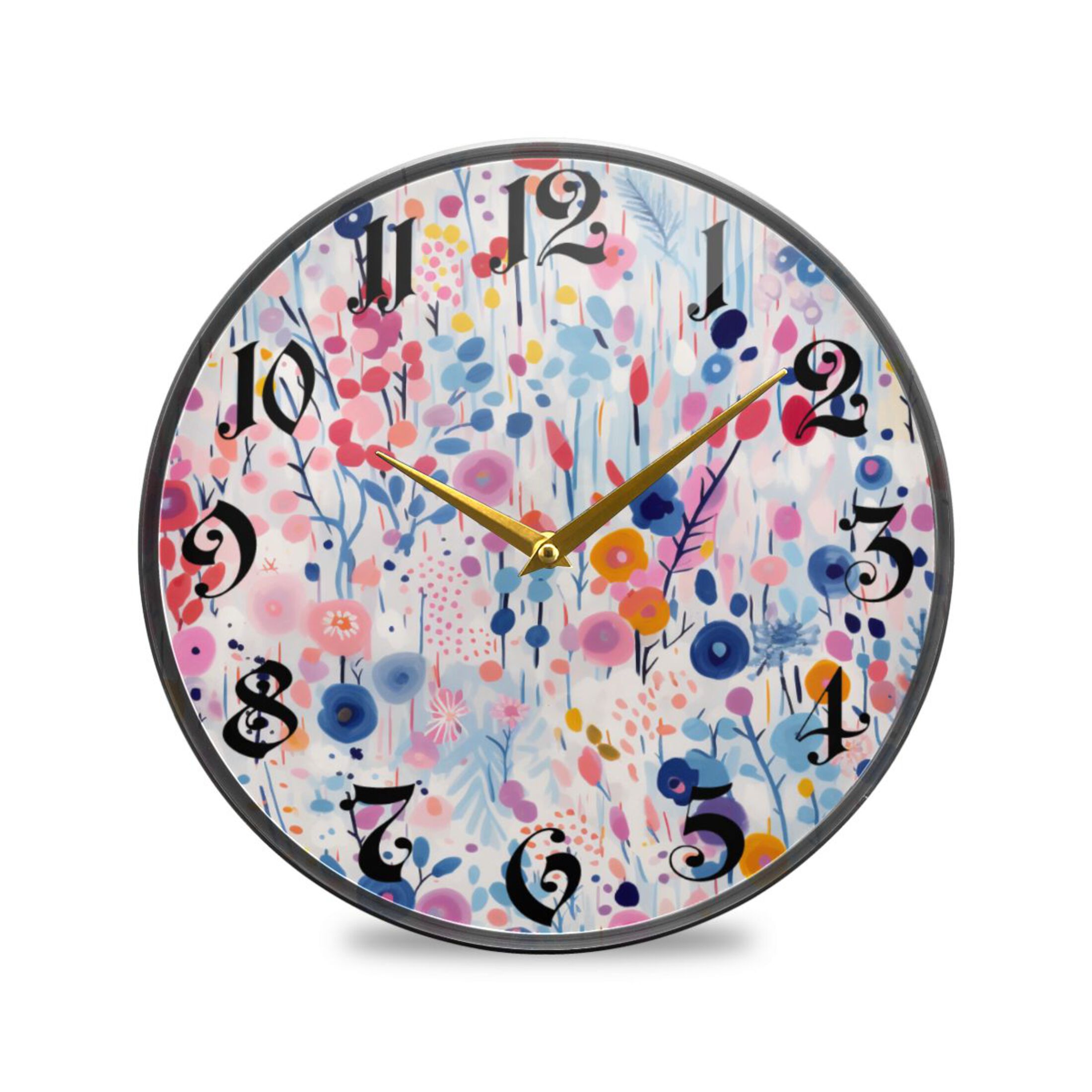 12" Round Silent Wall Clocks Oil Flowers Paint Acrylic Battery Operated ...