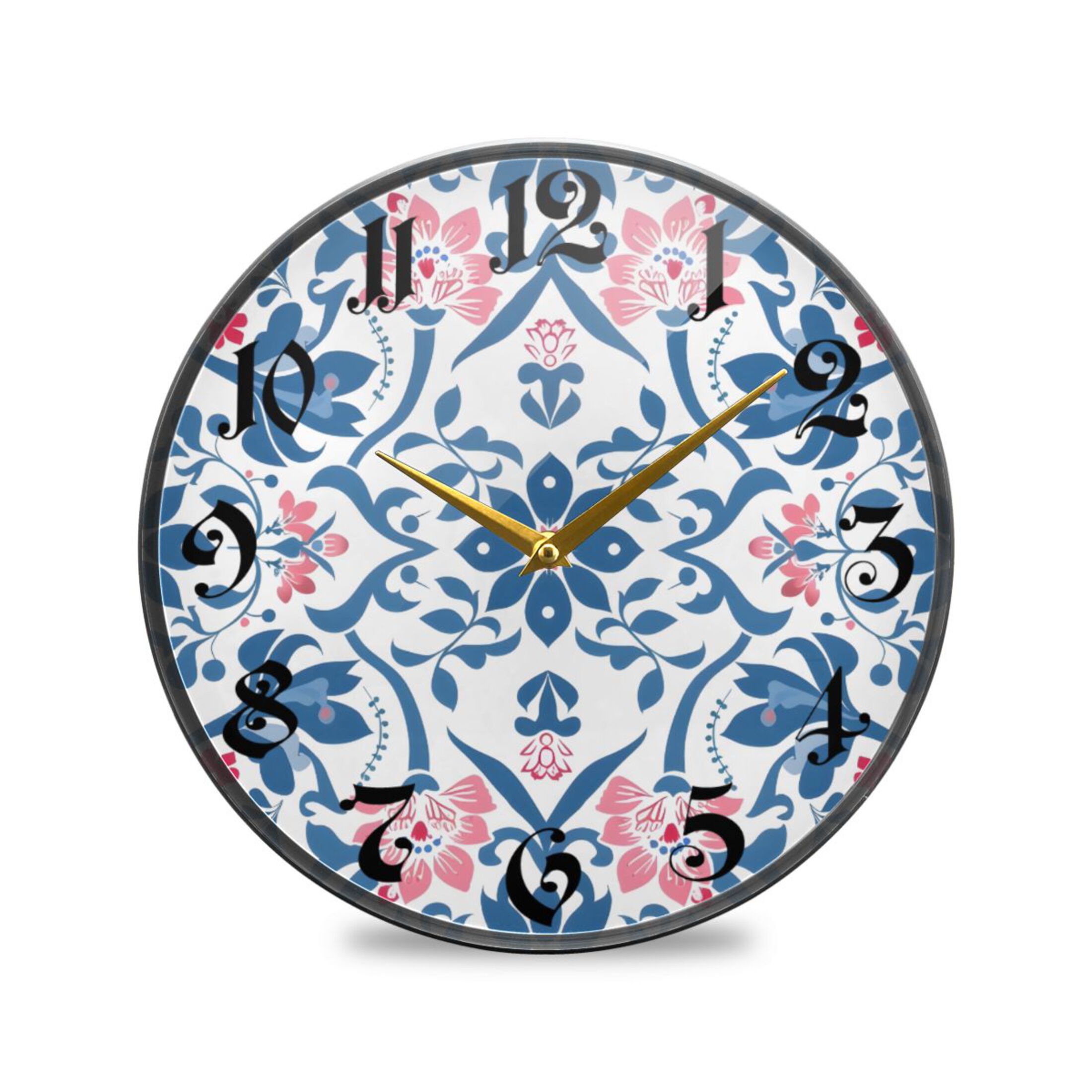 12" Round Silent Wall Clocks Ornamental Floral Acrylic Battery Operated ...