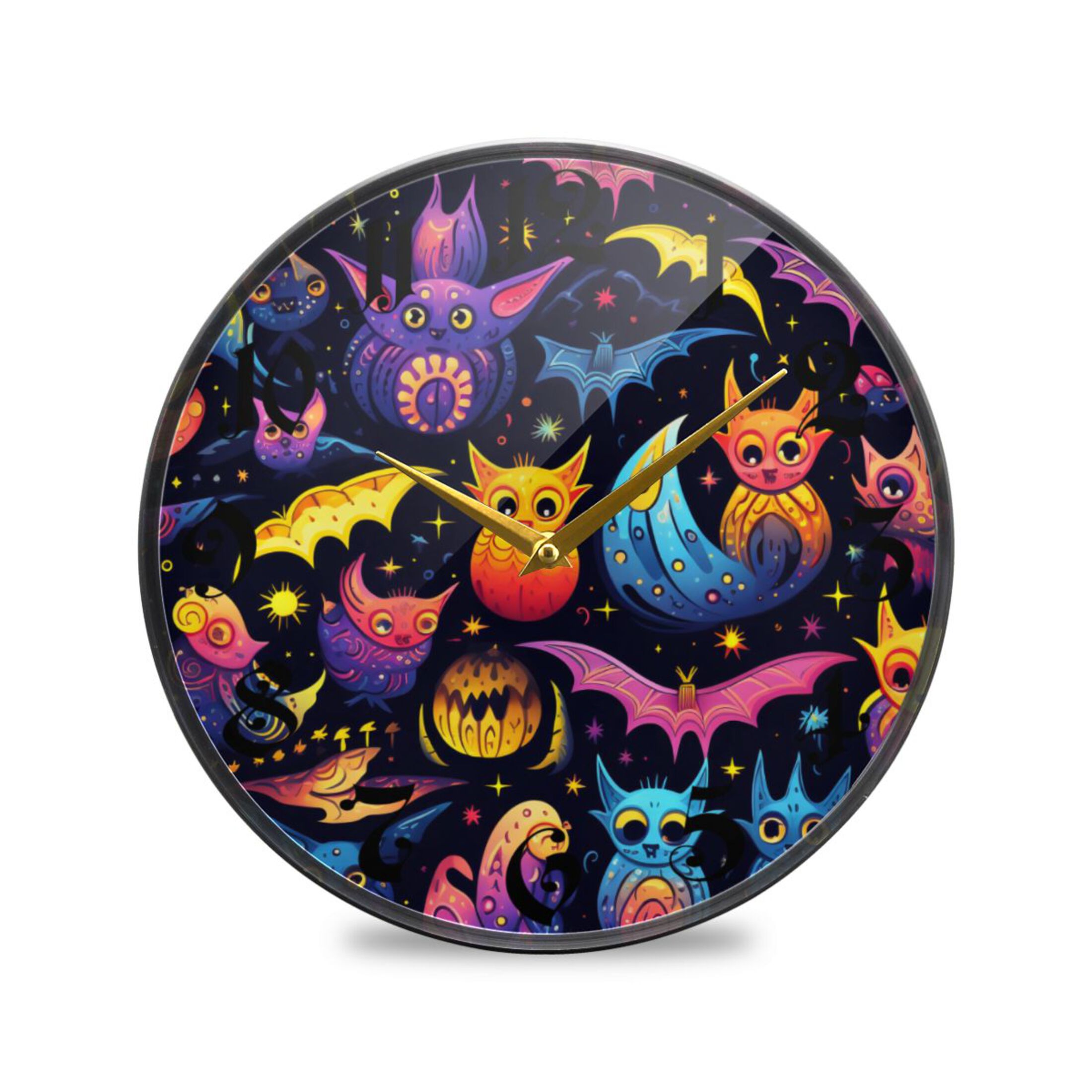 12" Round Silent Wall Clocks Owls and Bats Magic Devil Acrylic Battery Operated Clock Non ...