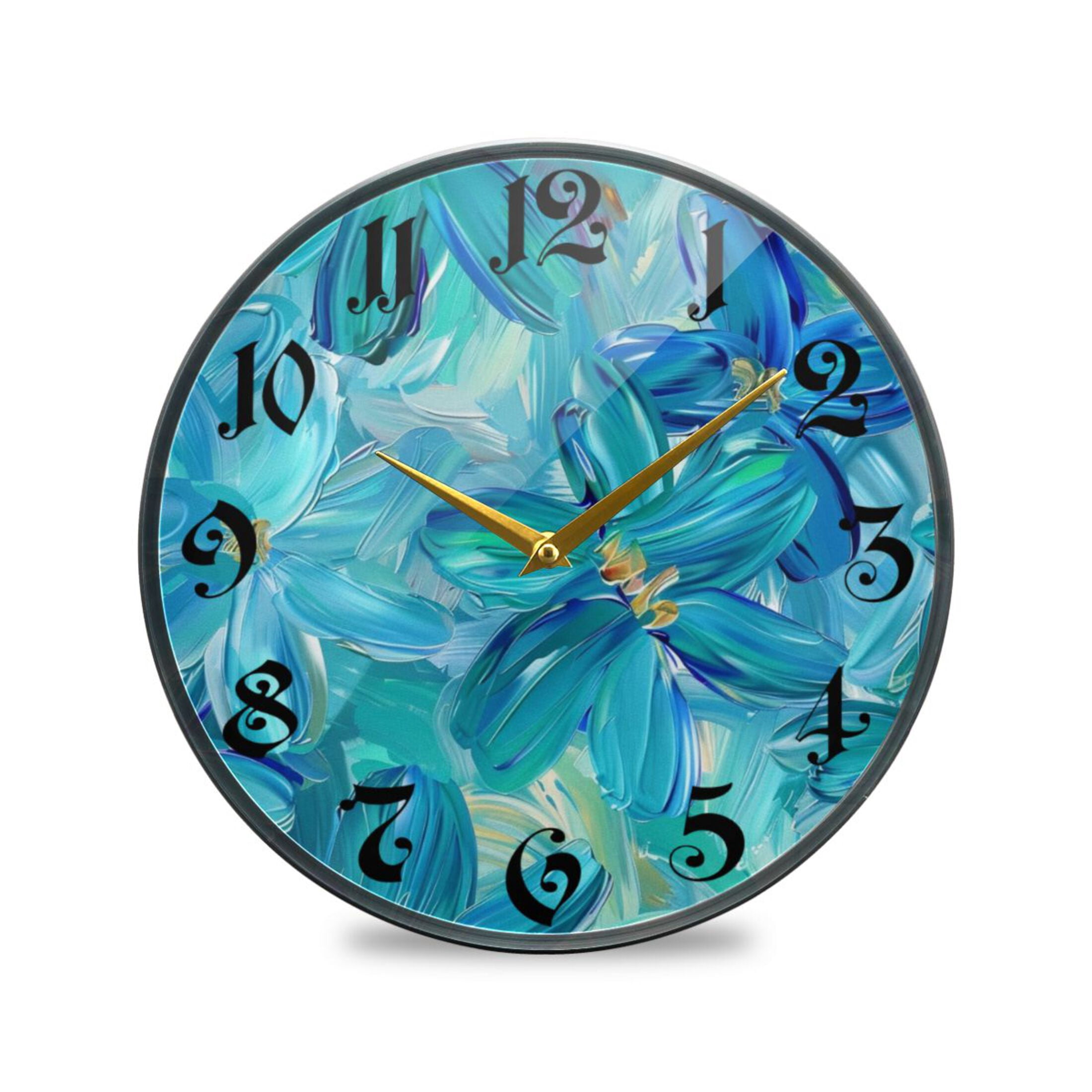 12" Round Silent Wall Clocks Paint Flowers Acrylic Battery Operated ...