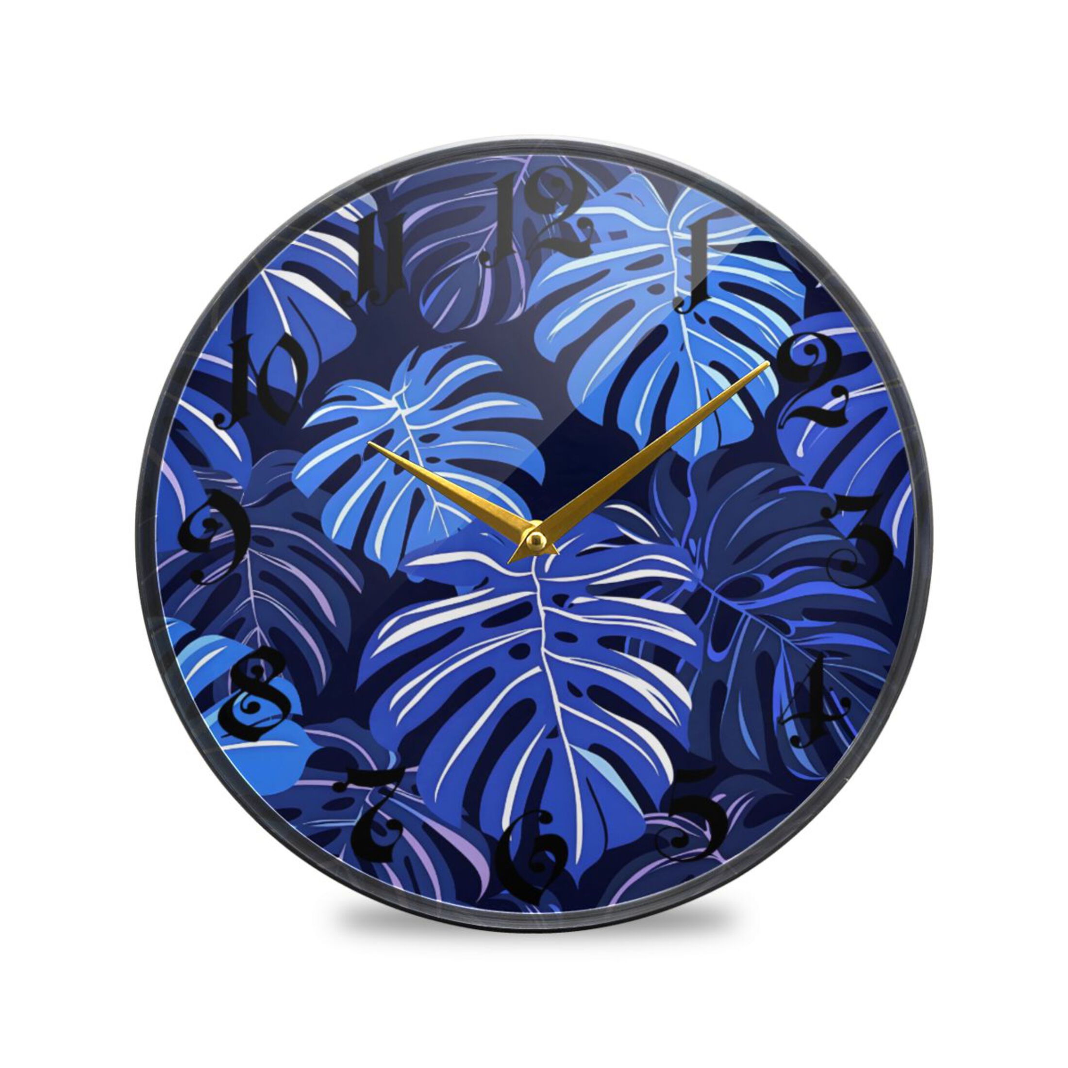 12" Round Silent Wall Clocks Palm Leaf Acrylic Battery Operated Clock ...