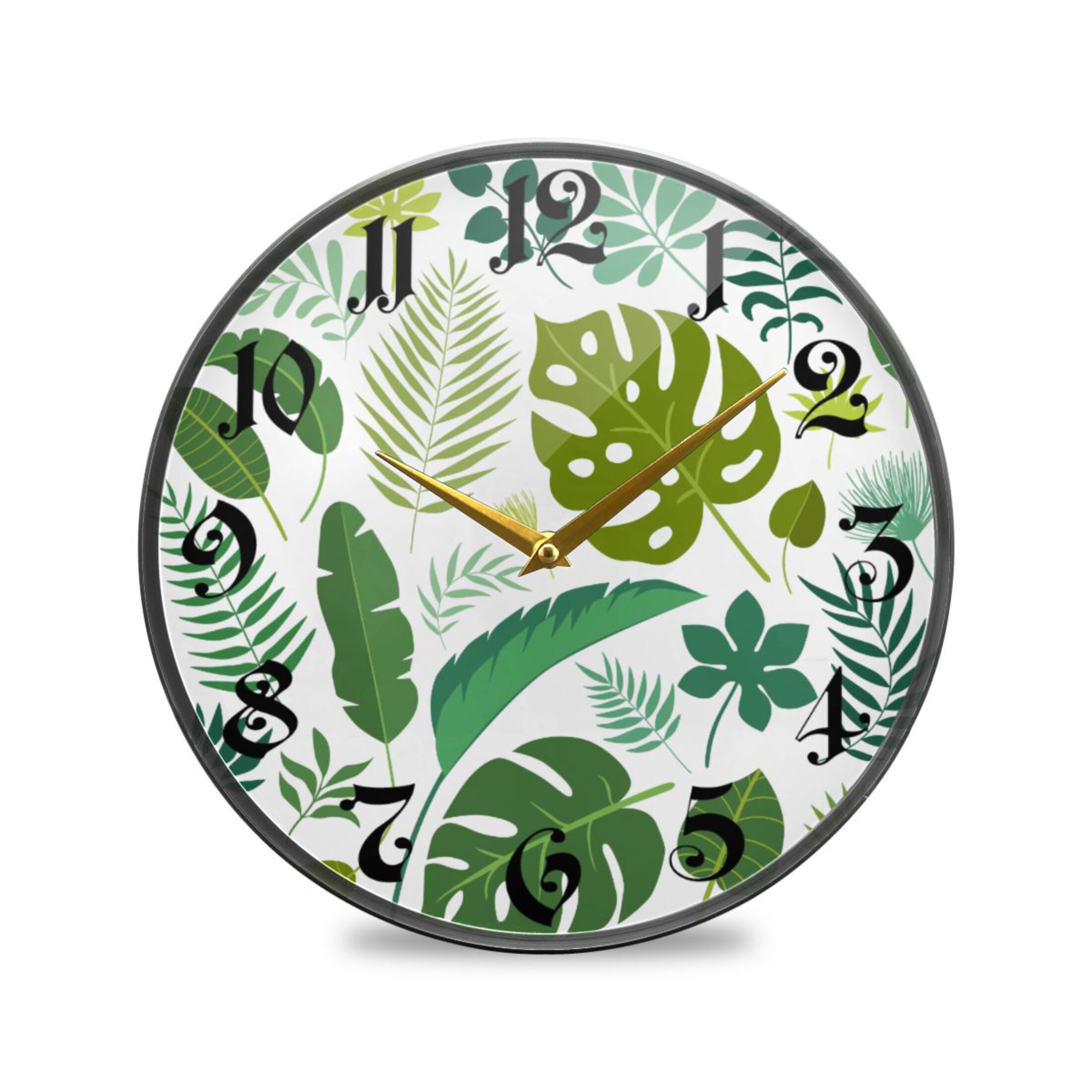 12" Round Silent Wall Clocks Palm Tree Leaves Acrylic Battery Operated ...