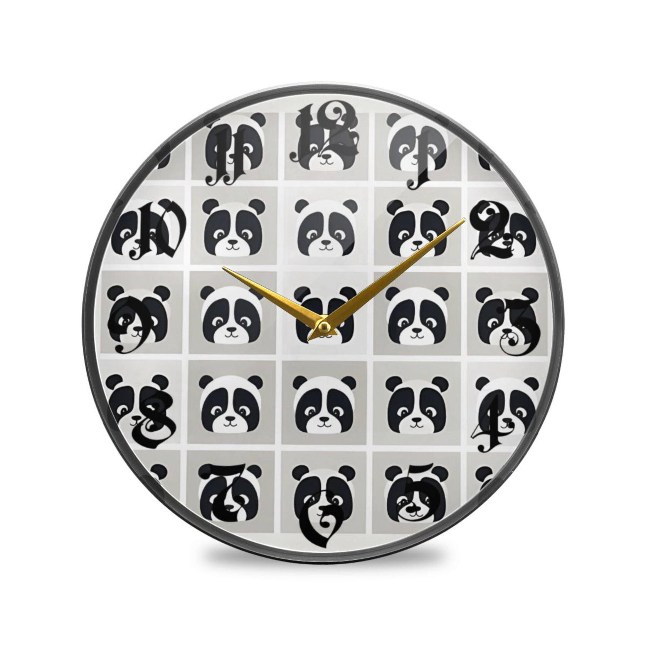 12" Round Silent Wall Clocks Pandas Acrylic Battery Operated Clock Non ...