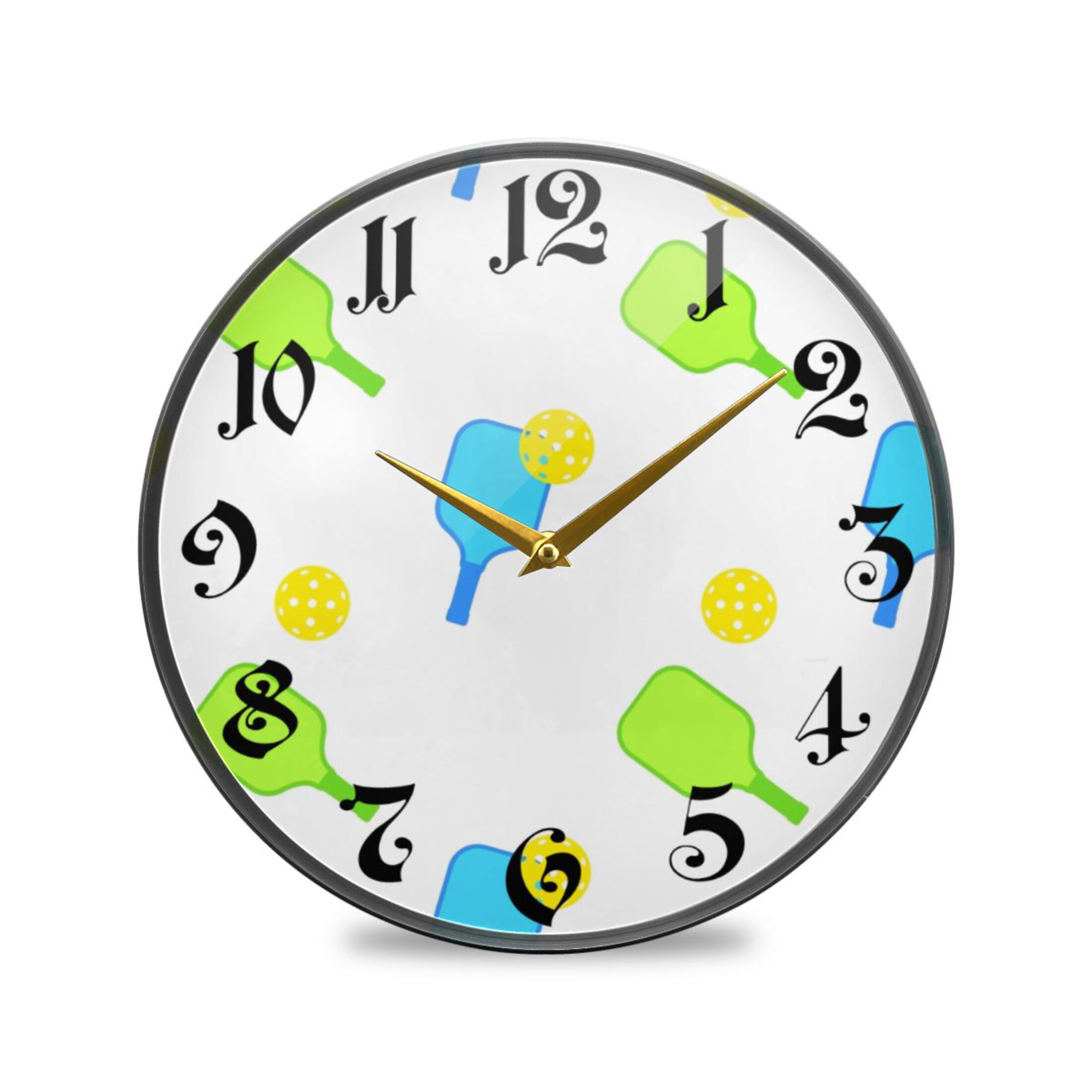 12" Round Silent Wall Clocks Pickle Balls Acrylic Battery Operated ...