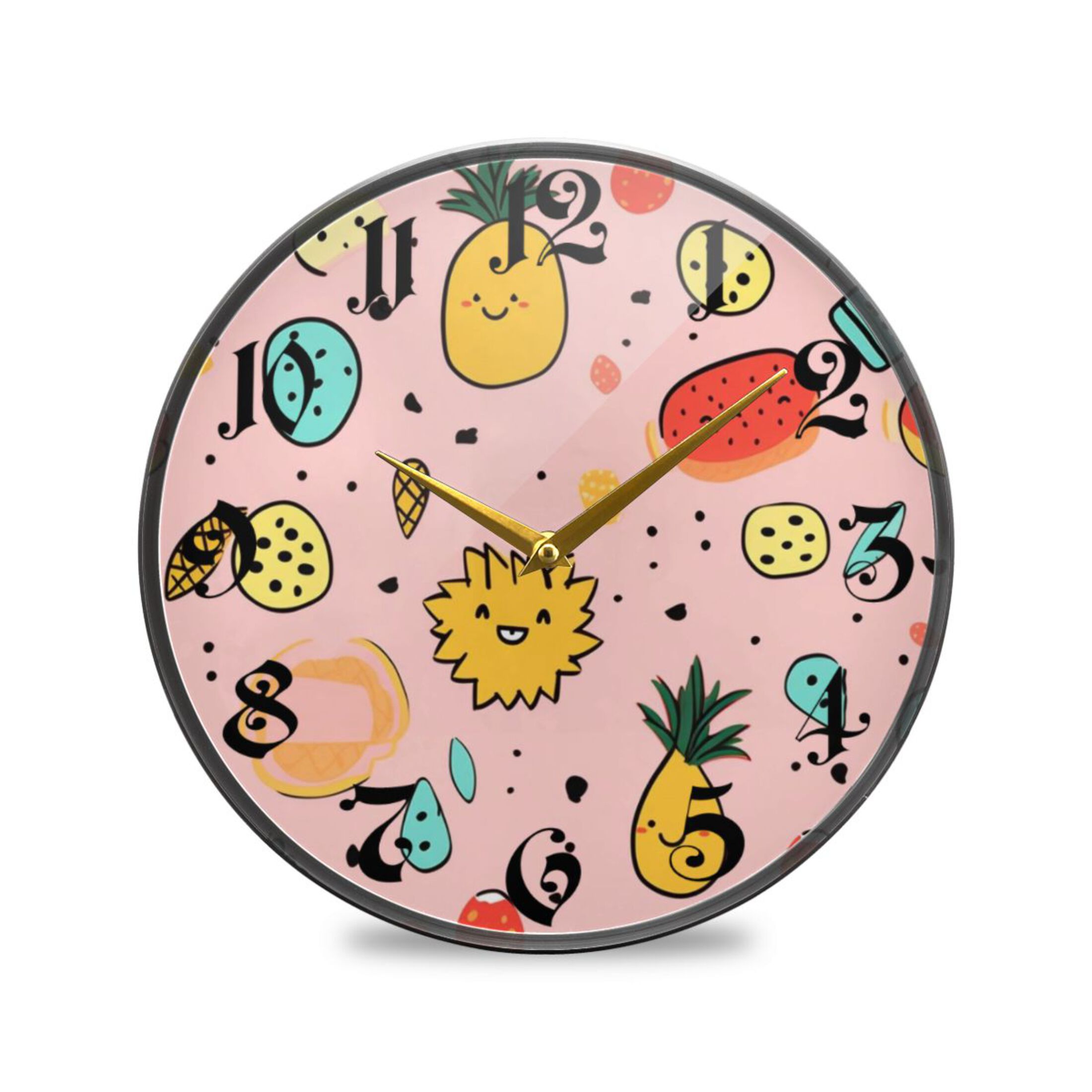 12" Round Silent Wall Clocks Pineapple Fruits Acrylic Battery Operated ...