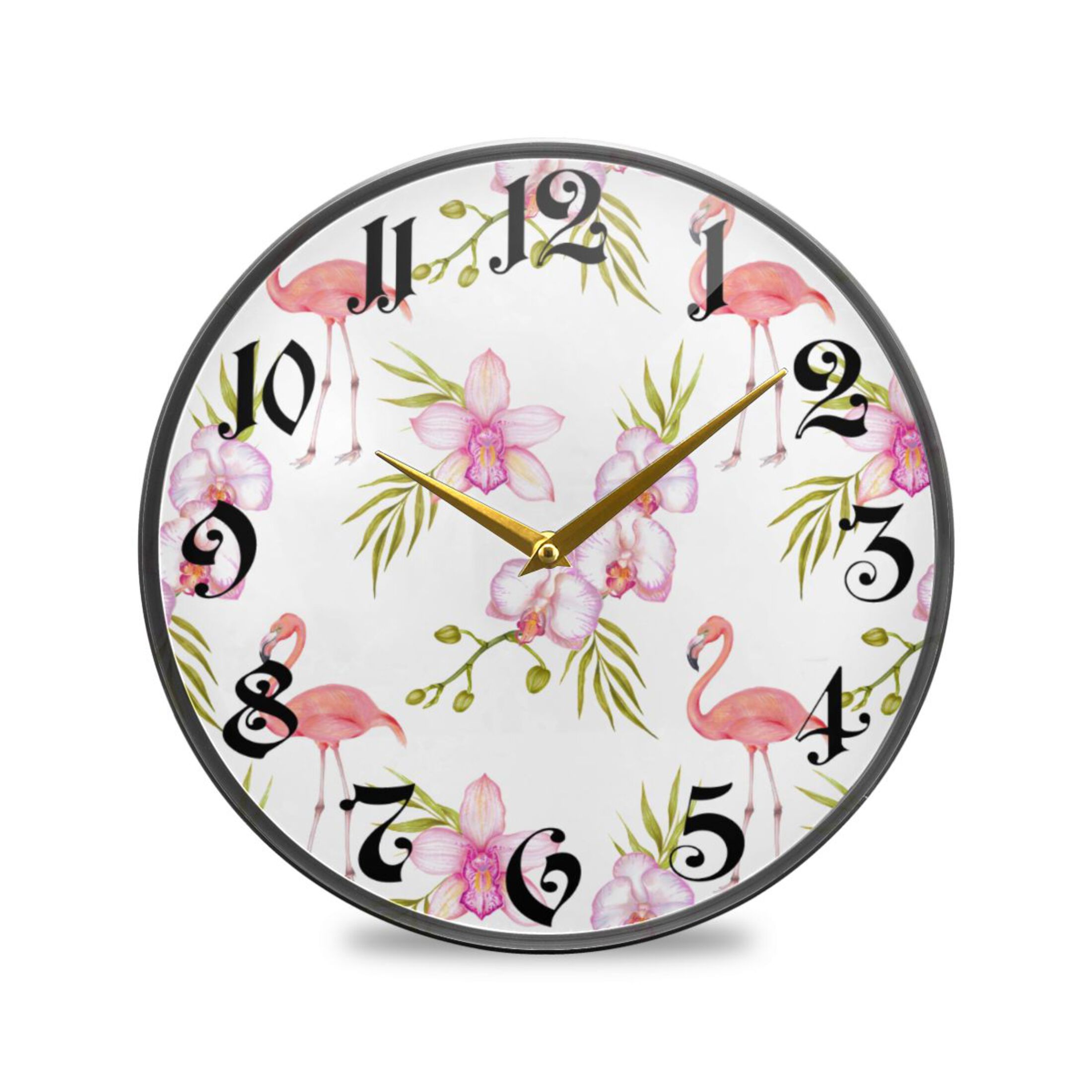 12" Round Silent Wall Clocks Pink Flamingo Flowers Acrylic Battery ...