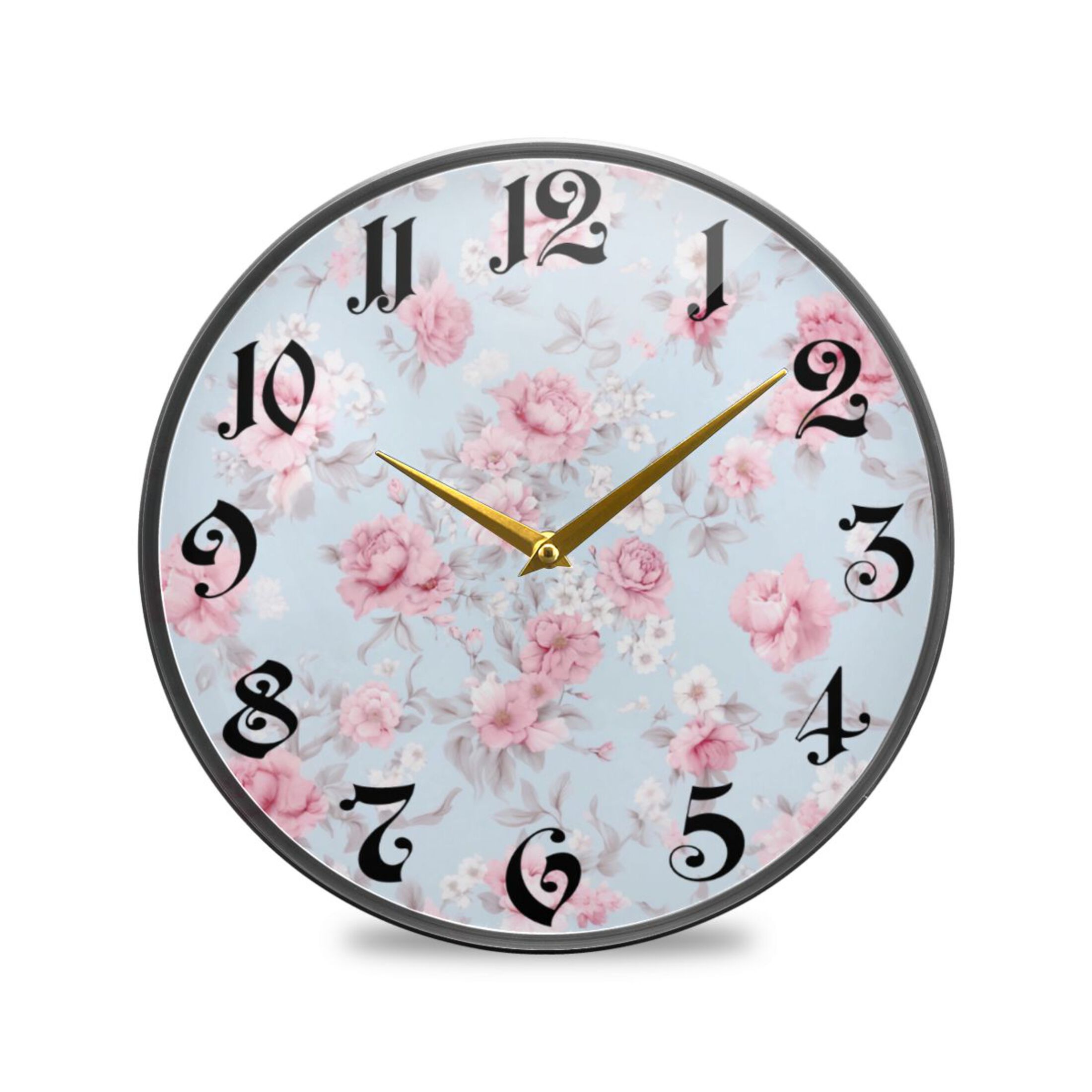 12" Round Silent Wall Clocks Pink Flowers Floral Acrylic Battery ...