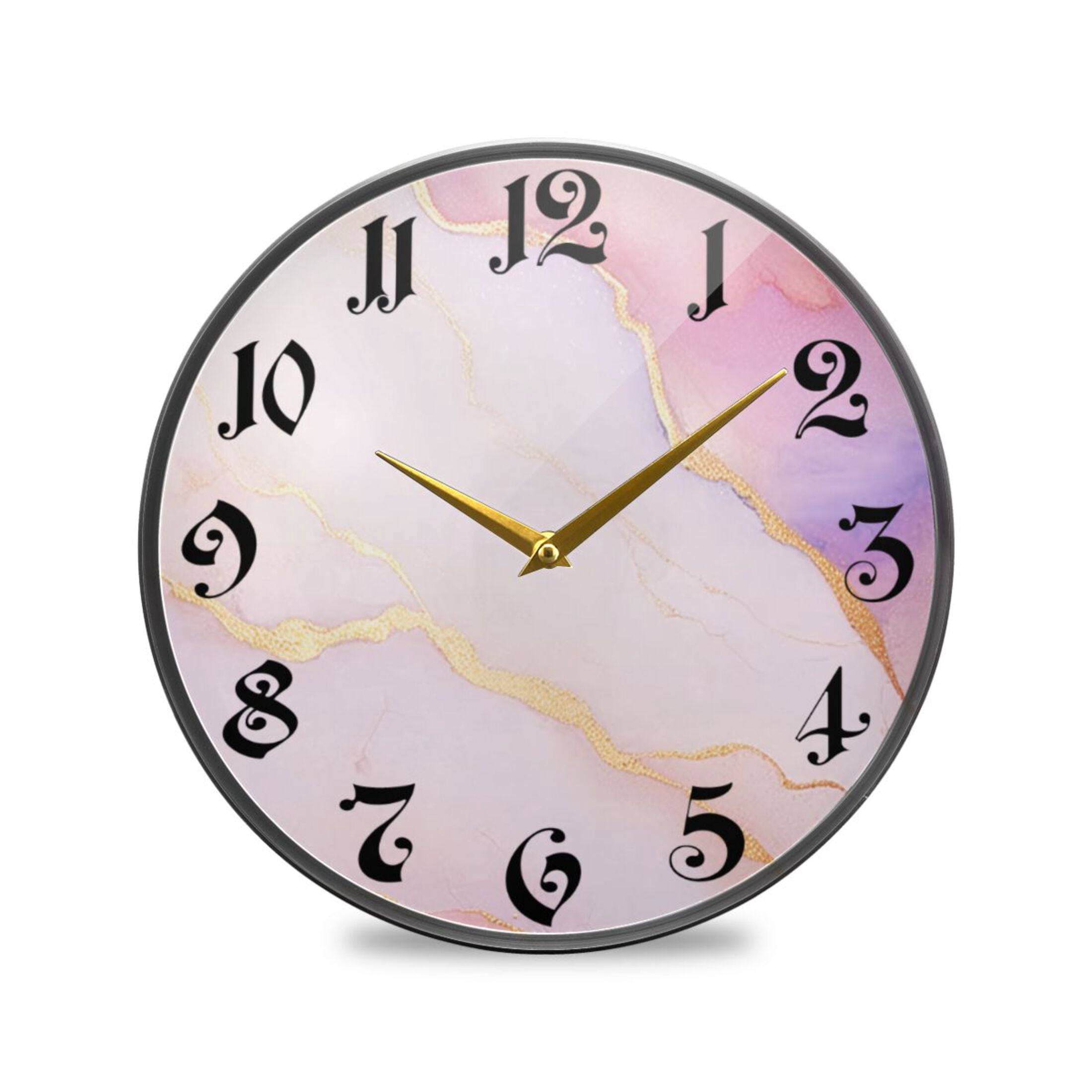 12" Round Silent Wall Clocks Pink Marble Acrylic Battery Operated Clock ...