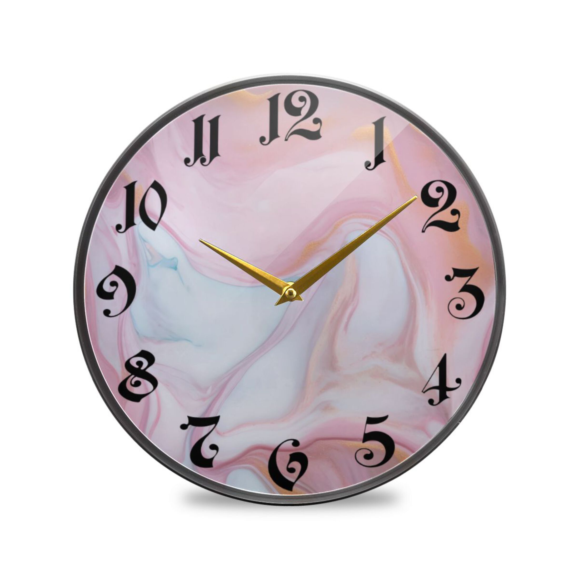 12" Round Silent Wall Clocks Pink and Gold Marble Acrylic Battery ...