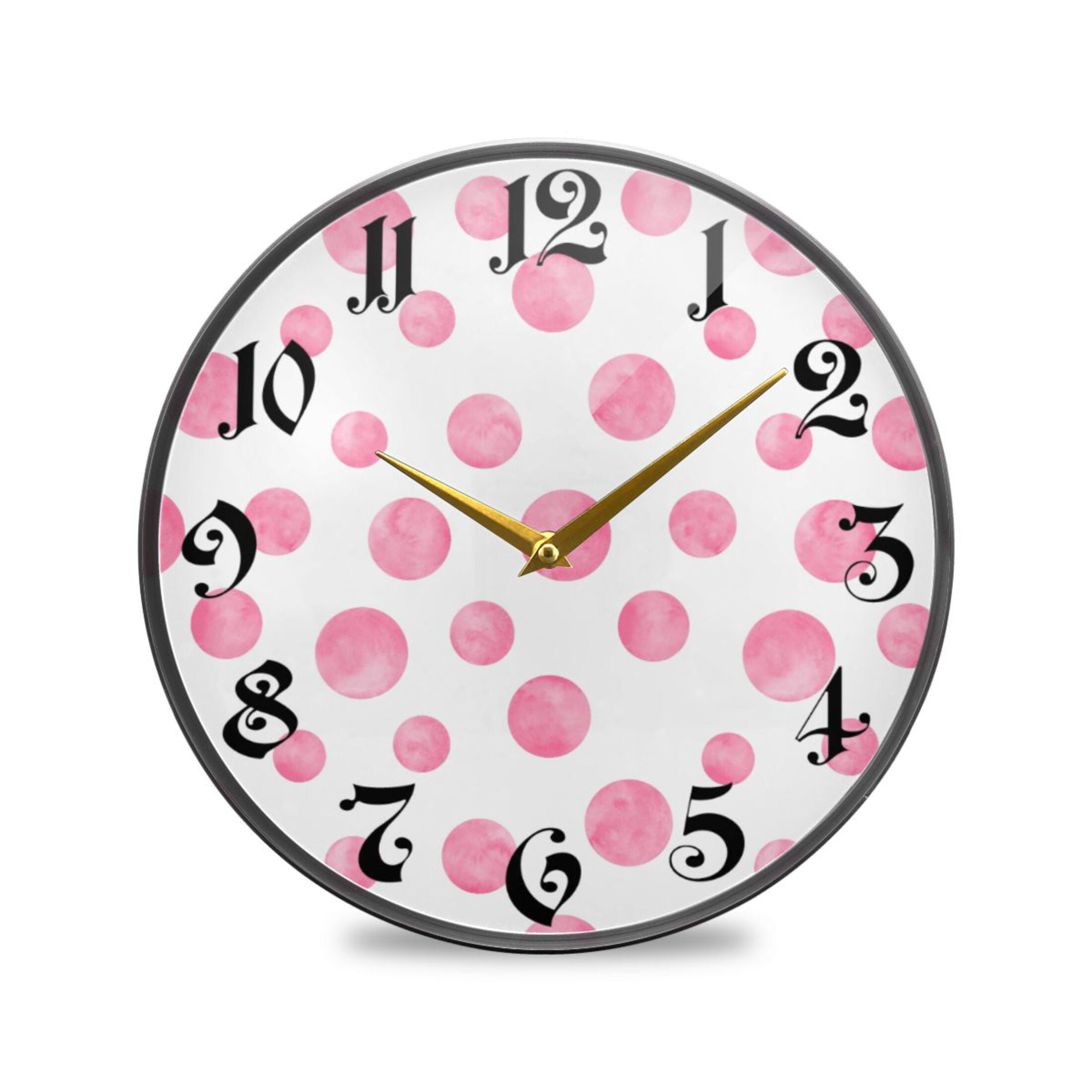 12" Round Silent Wall Clocks Polka Dots Pink Watercolor Acrylic Battery ...