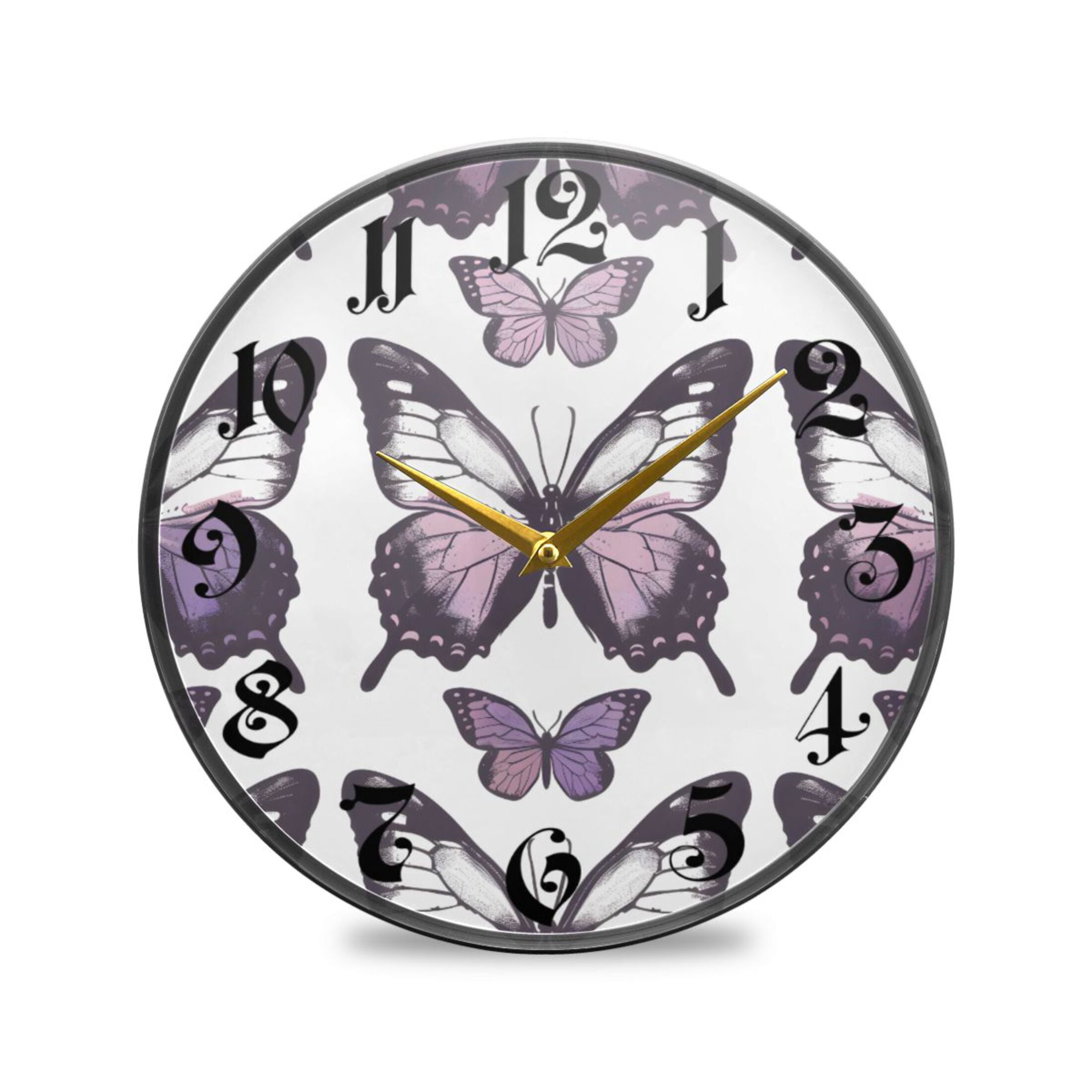 12" Round Silent Wall Clocks Purple Butterfly Acrylic Battery Operated ...