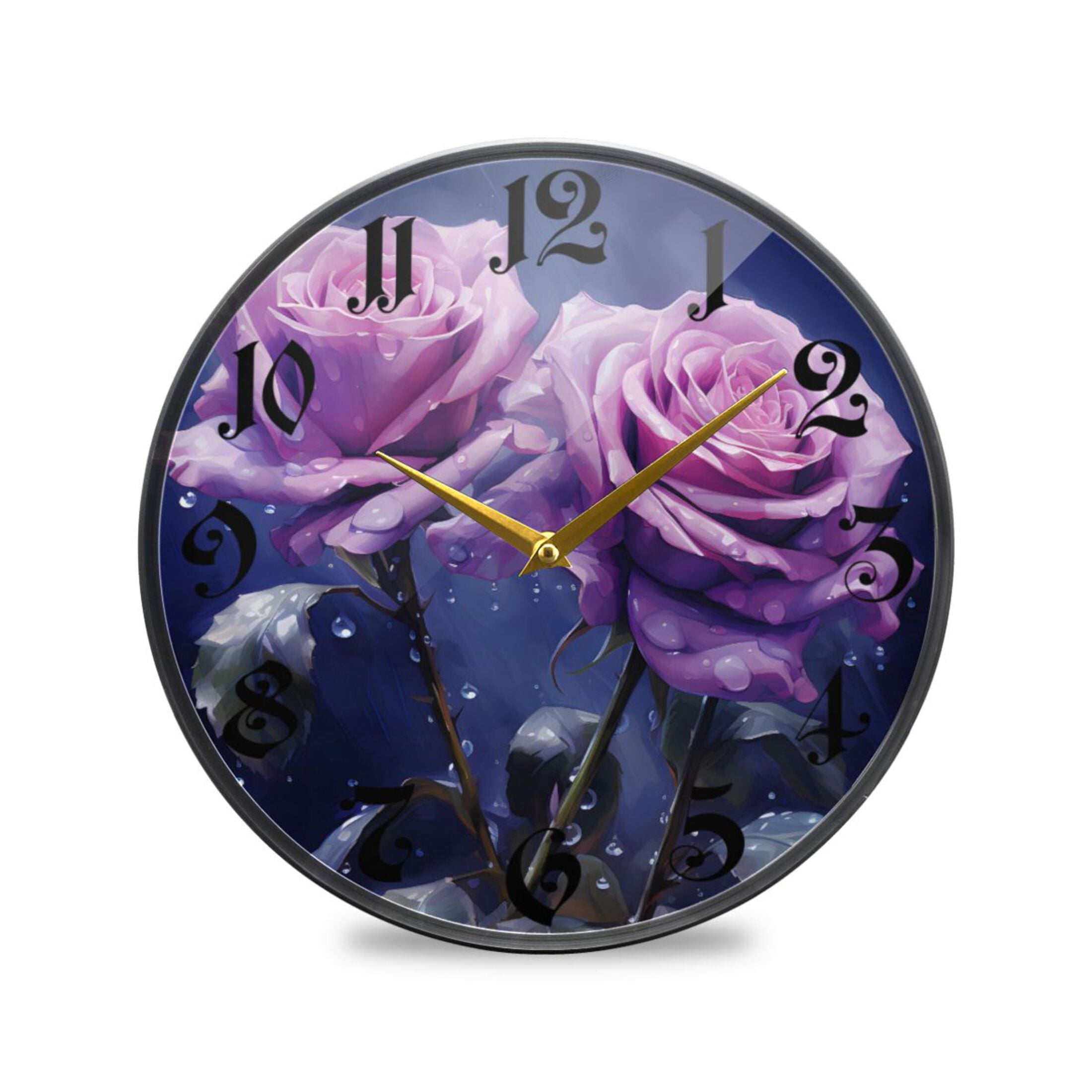 12" Round Silent Wall Clocks Purple Rose Flower Acrylic Battery ...