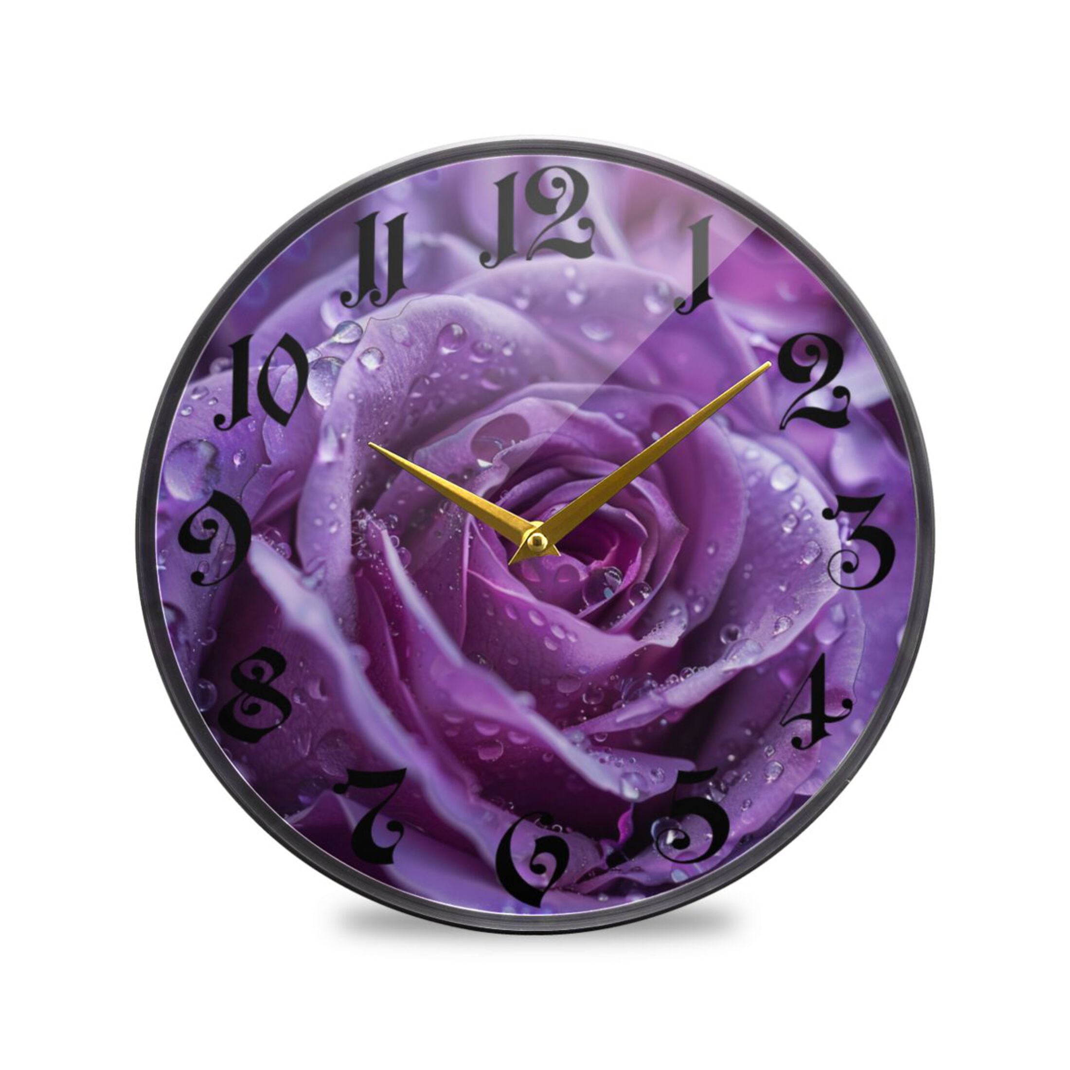 12" Round Silent Wall Clocks Purple Rose Flowers Acrylic Battery ...